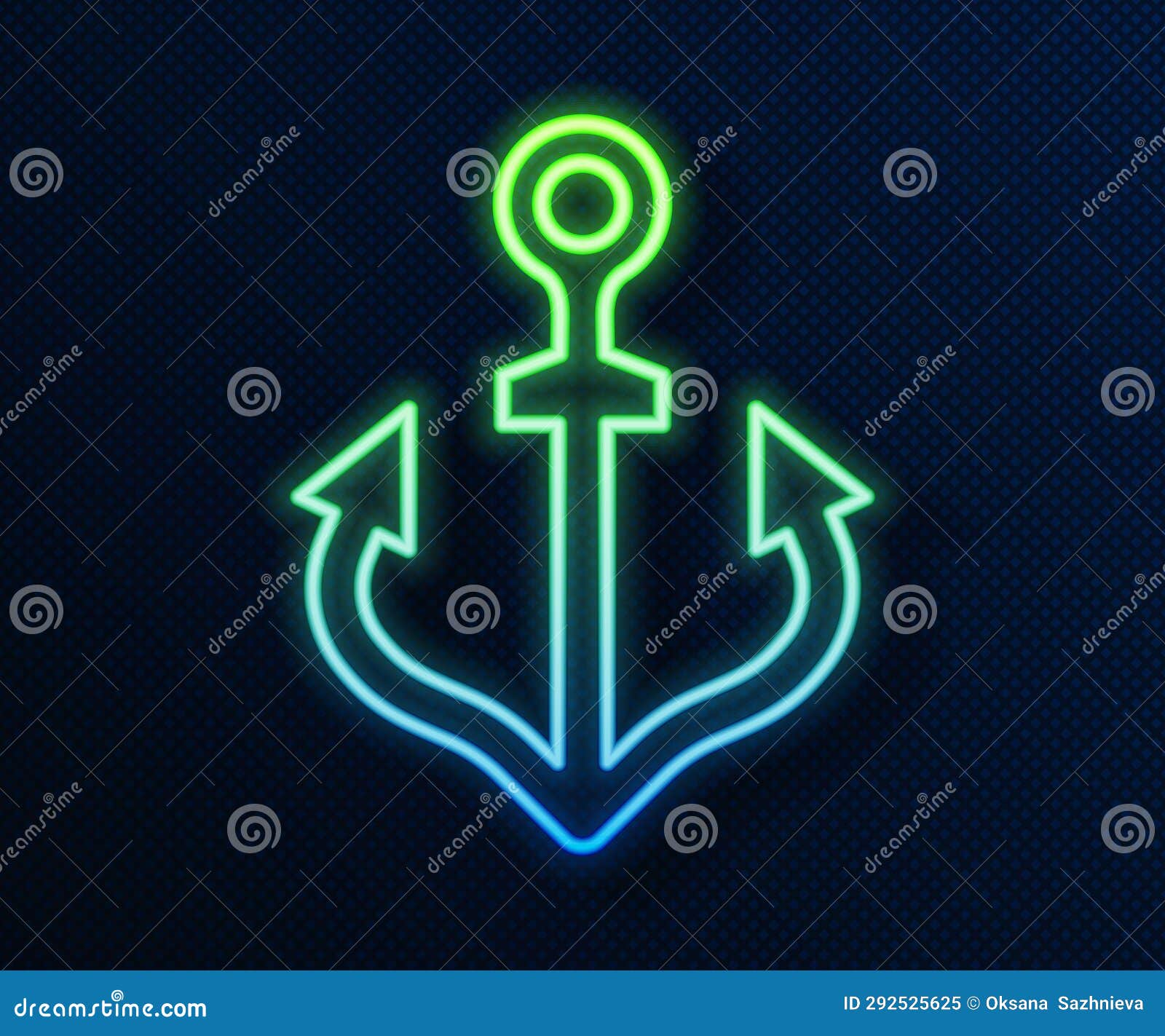 Glowing Neon Line Anchor Icon Isolated on Blue Background. Vector Stock ...