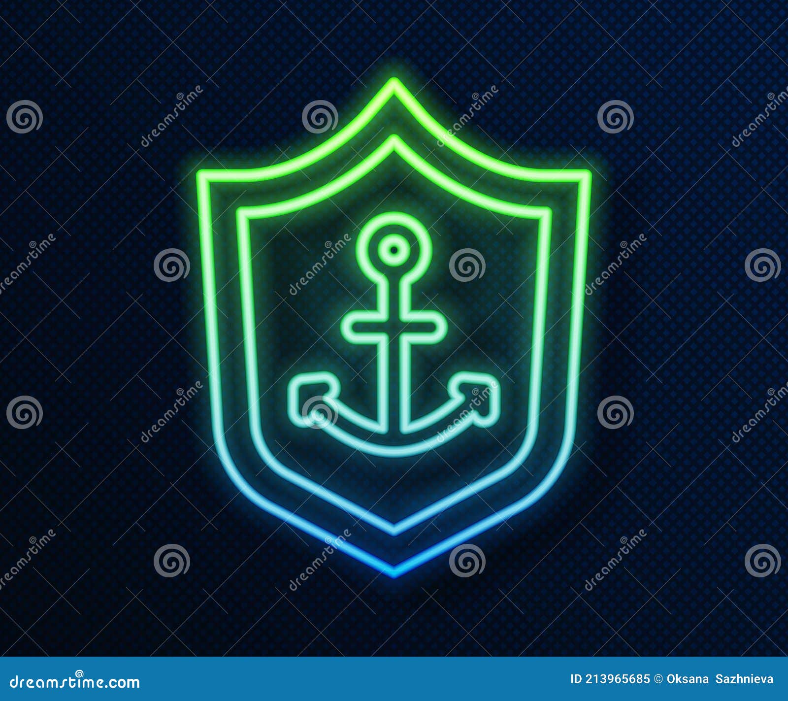 Glowing Neon Line Anchor Inside Shield Icon Isolated on Blue Background ...