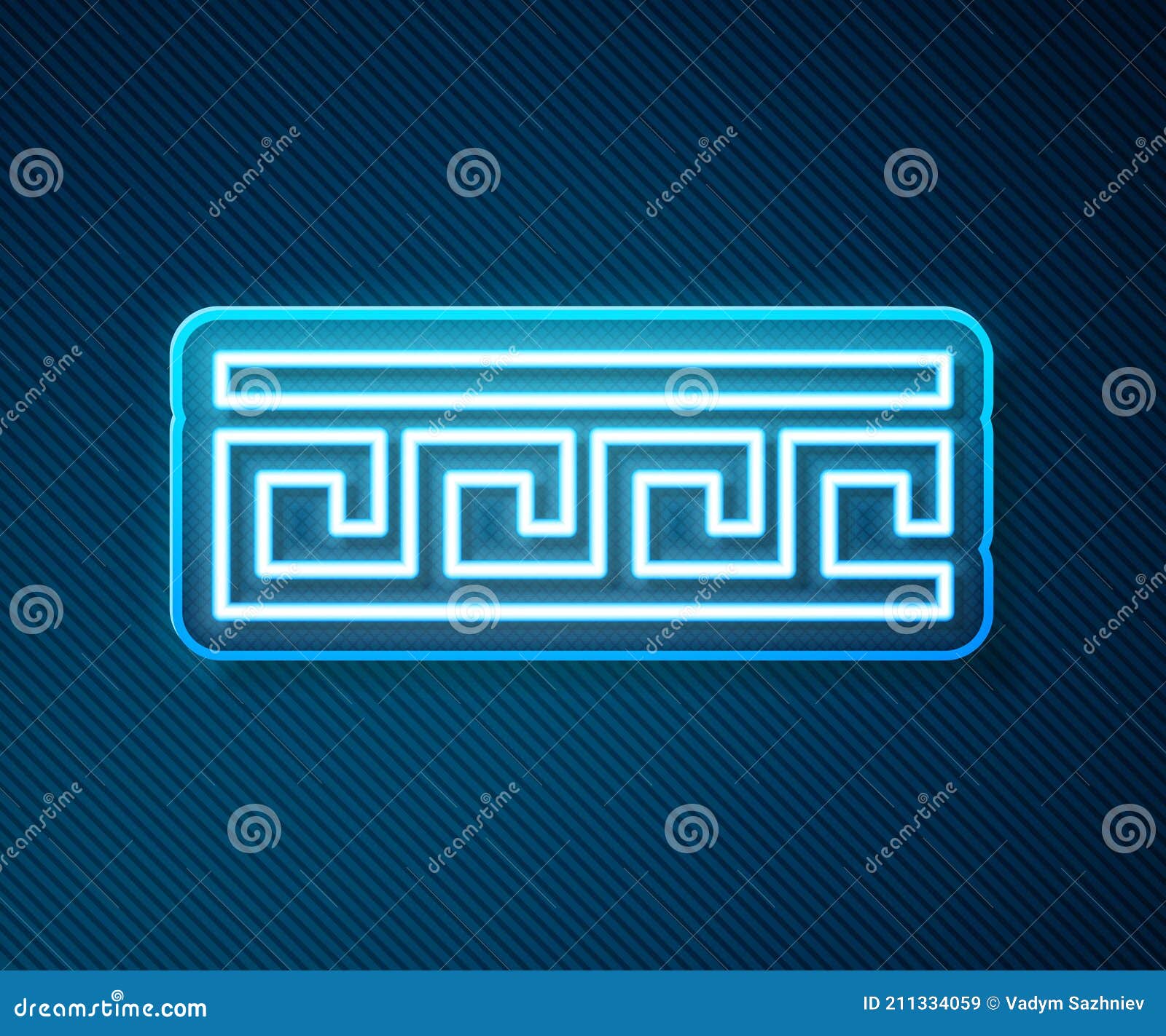 Glowing Neon Line Ancient Greek Pattern Icon Isolated on Blue ...