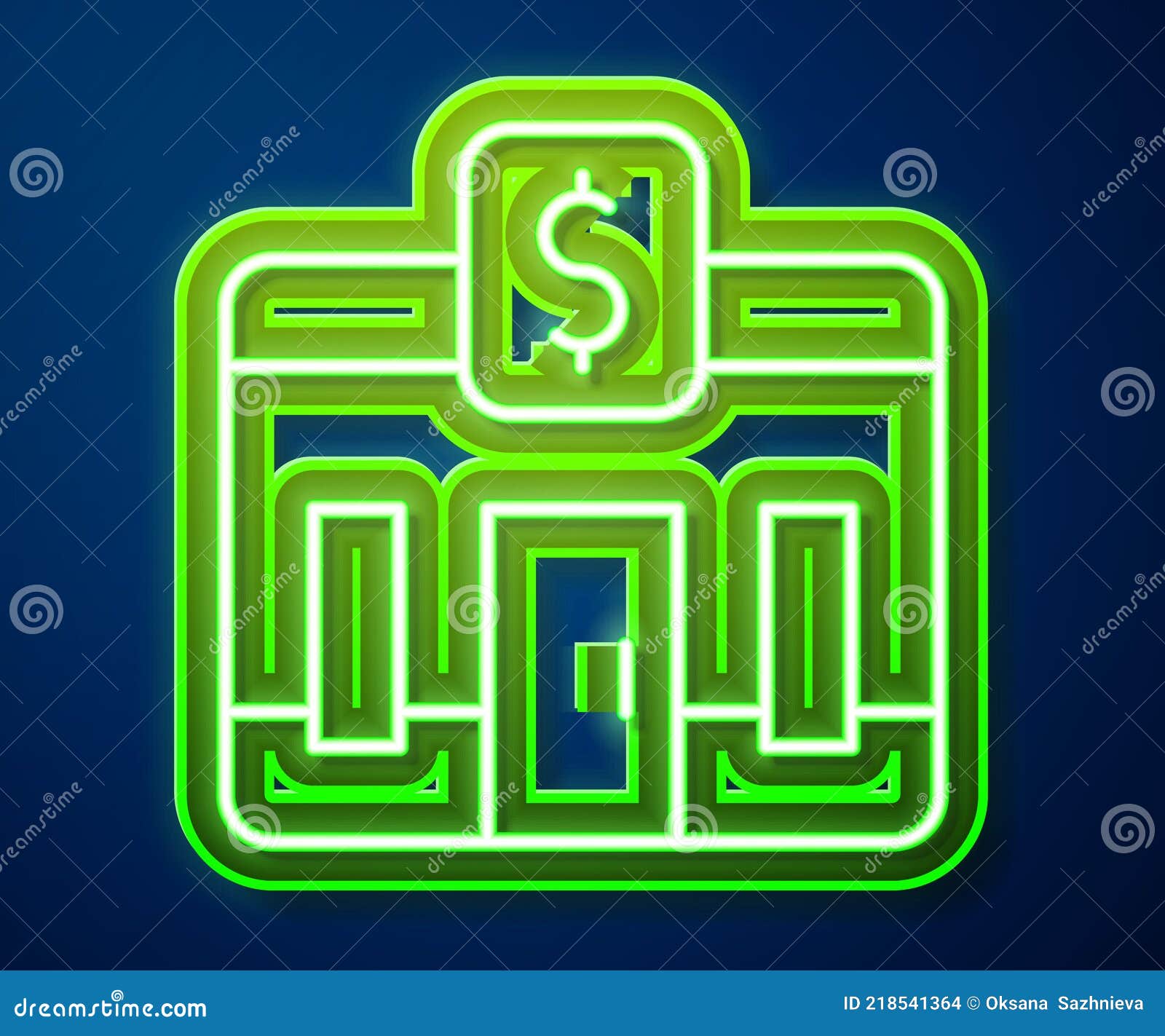 Glowing Neon Line Bank Building Icon Isolated on Blue Background ...