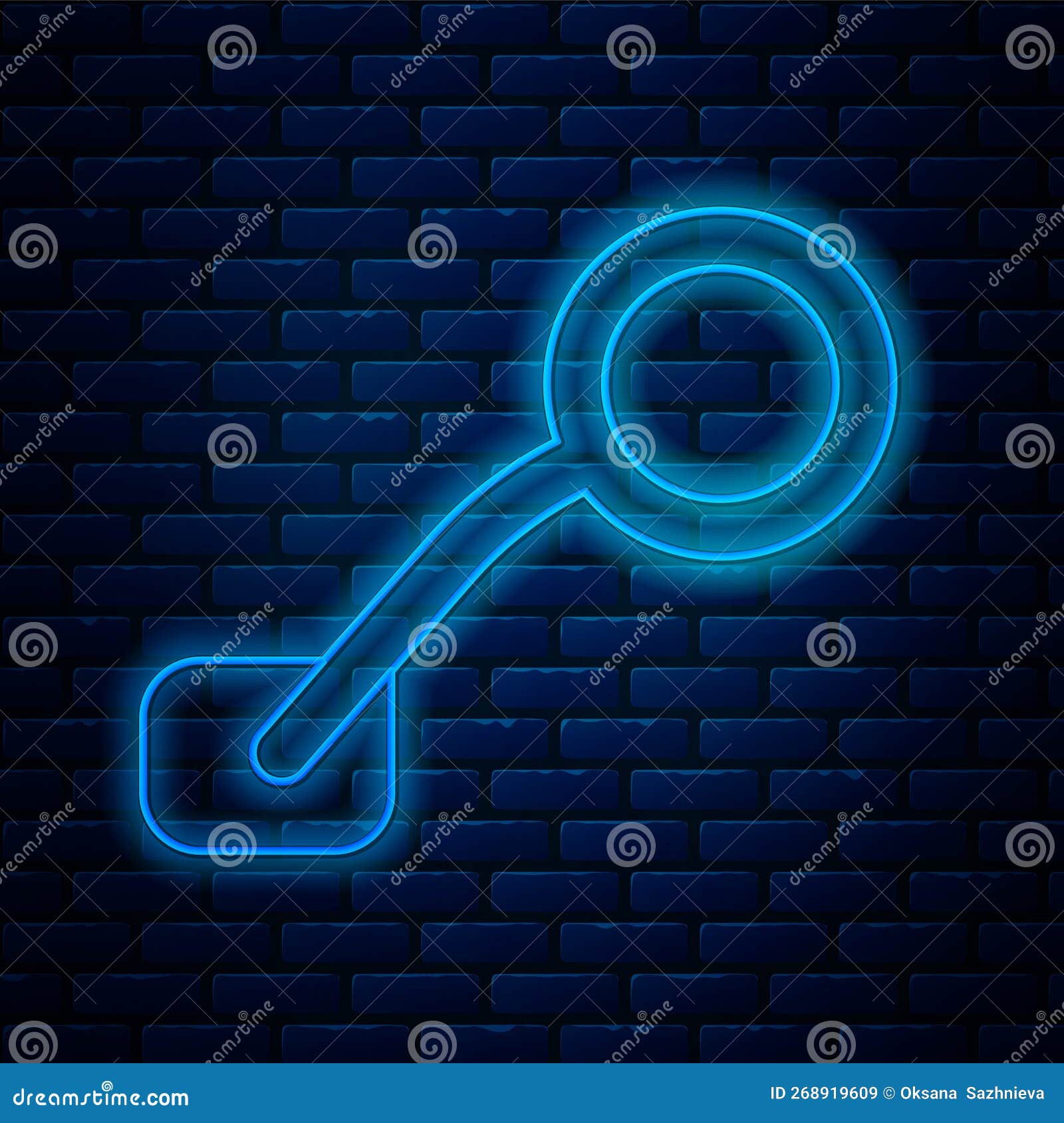 Glowing Neon Line Bicycle Rear View Mirror Icon Isolated on Brick Wall ...