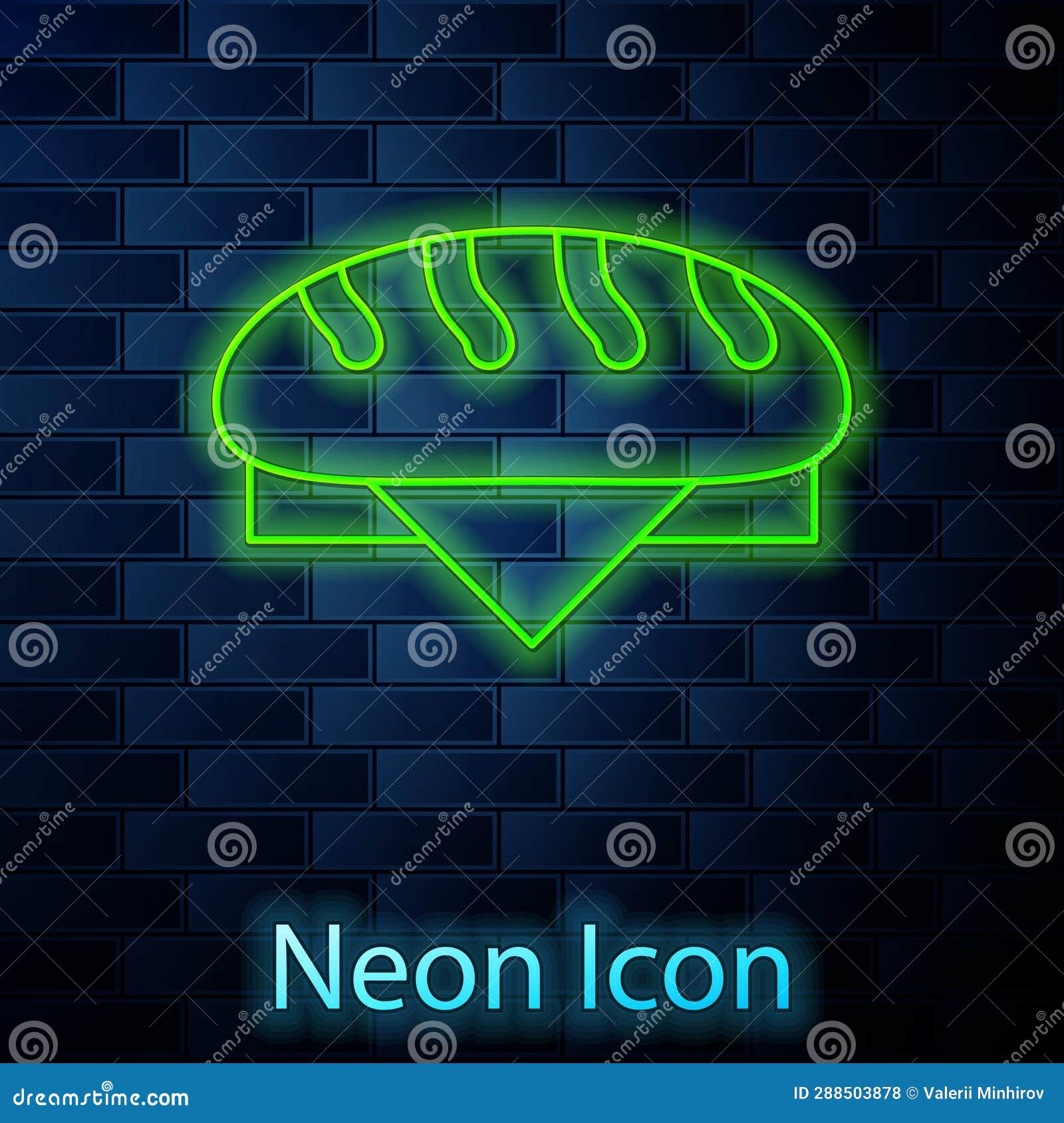 Glowing Neon Line Bread Loaf Icon Isolated on Brick Wall Background ...