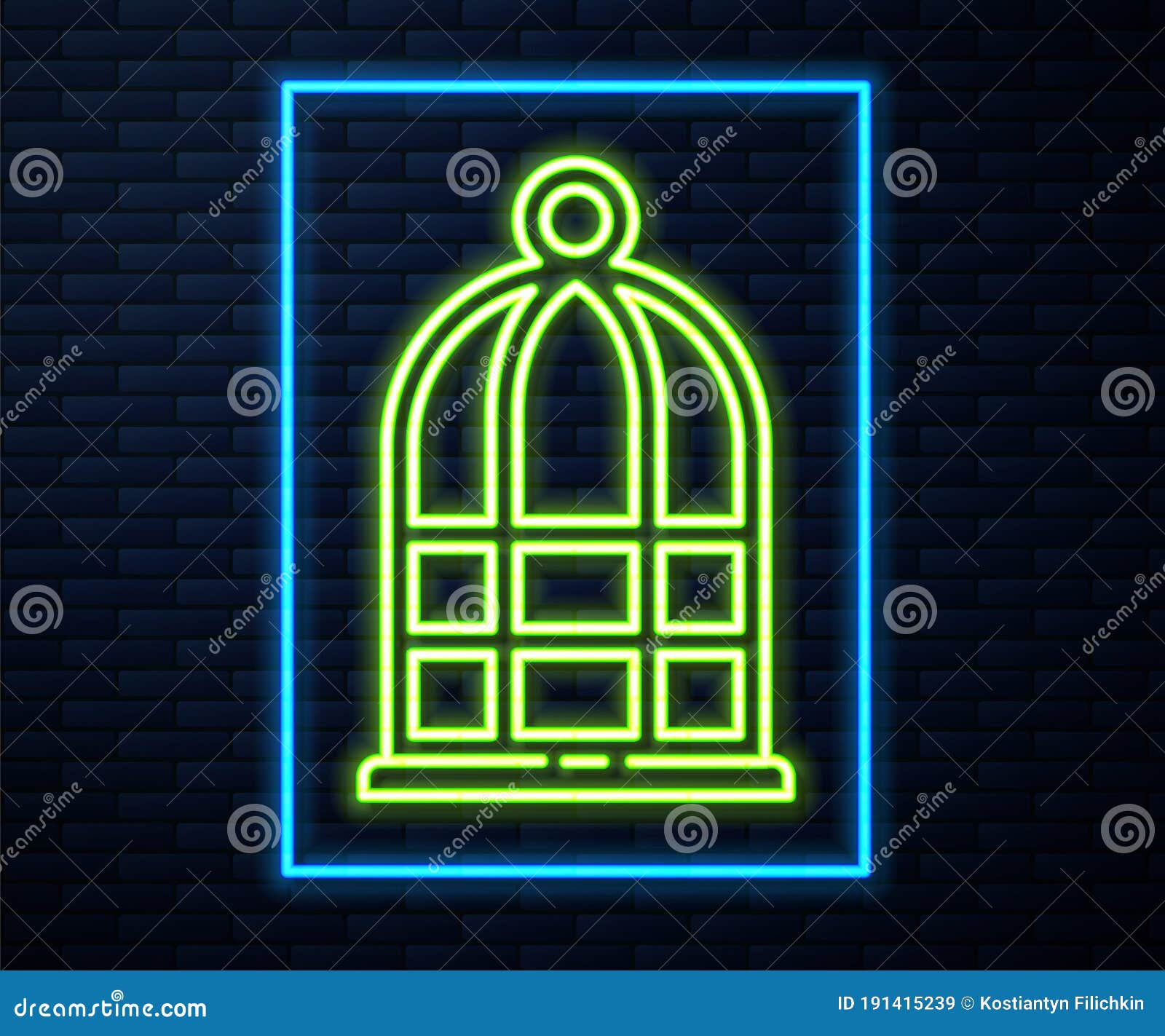 Neon Cage For Bird Silhouette Vintage Captivity Concept Red Color ...