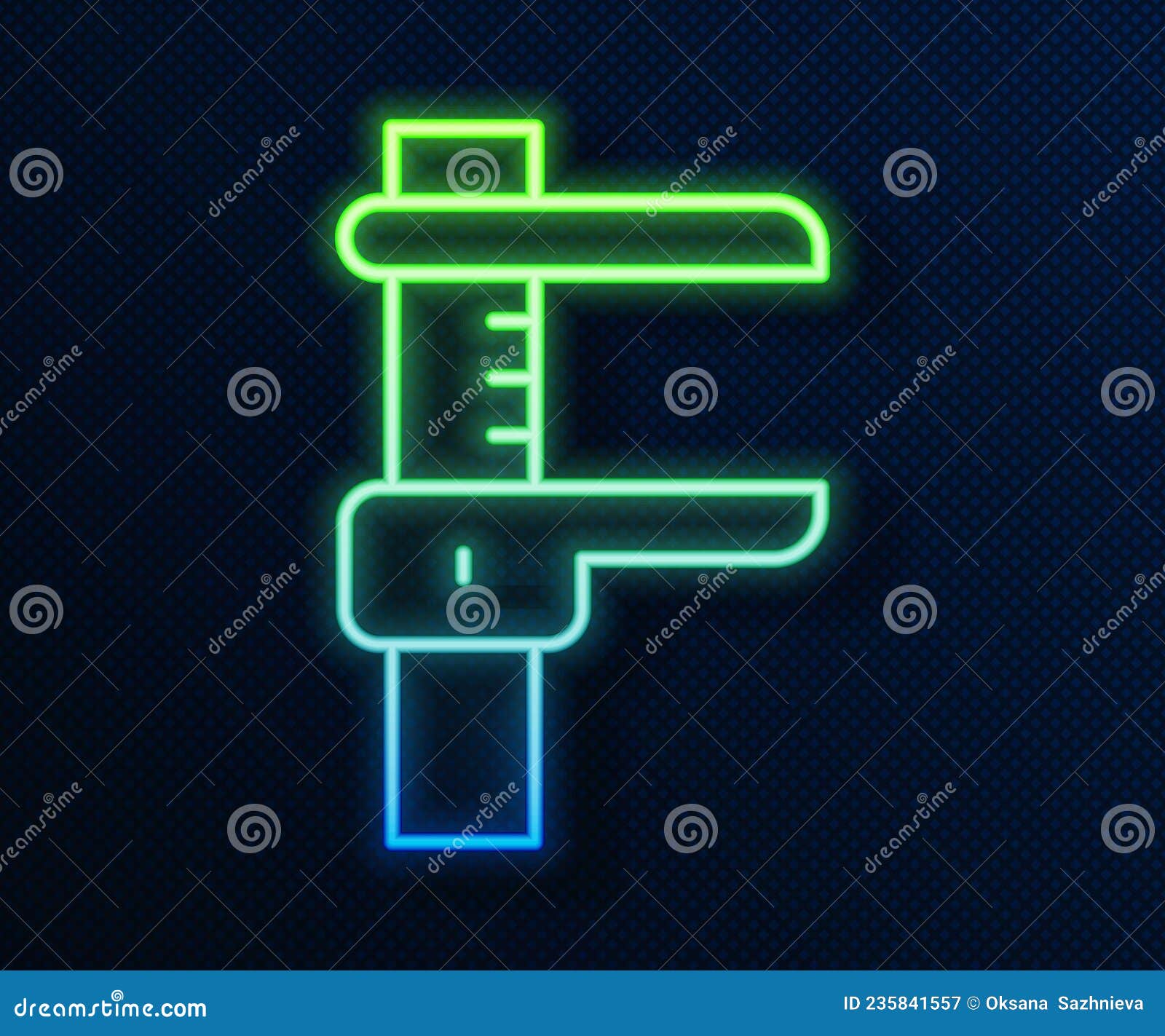 Glowing Neon Line Calliper or Caliper and Scale Icon Isolated on Blue ...