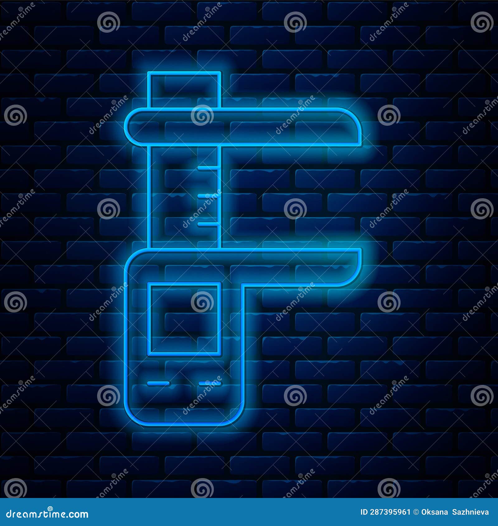 Glowing Neon Line Calliper or Caliper and Scale Icon Isolated on Brick ...