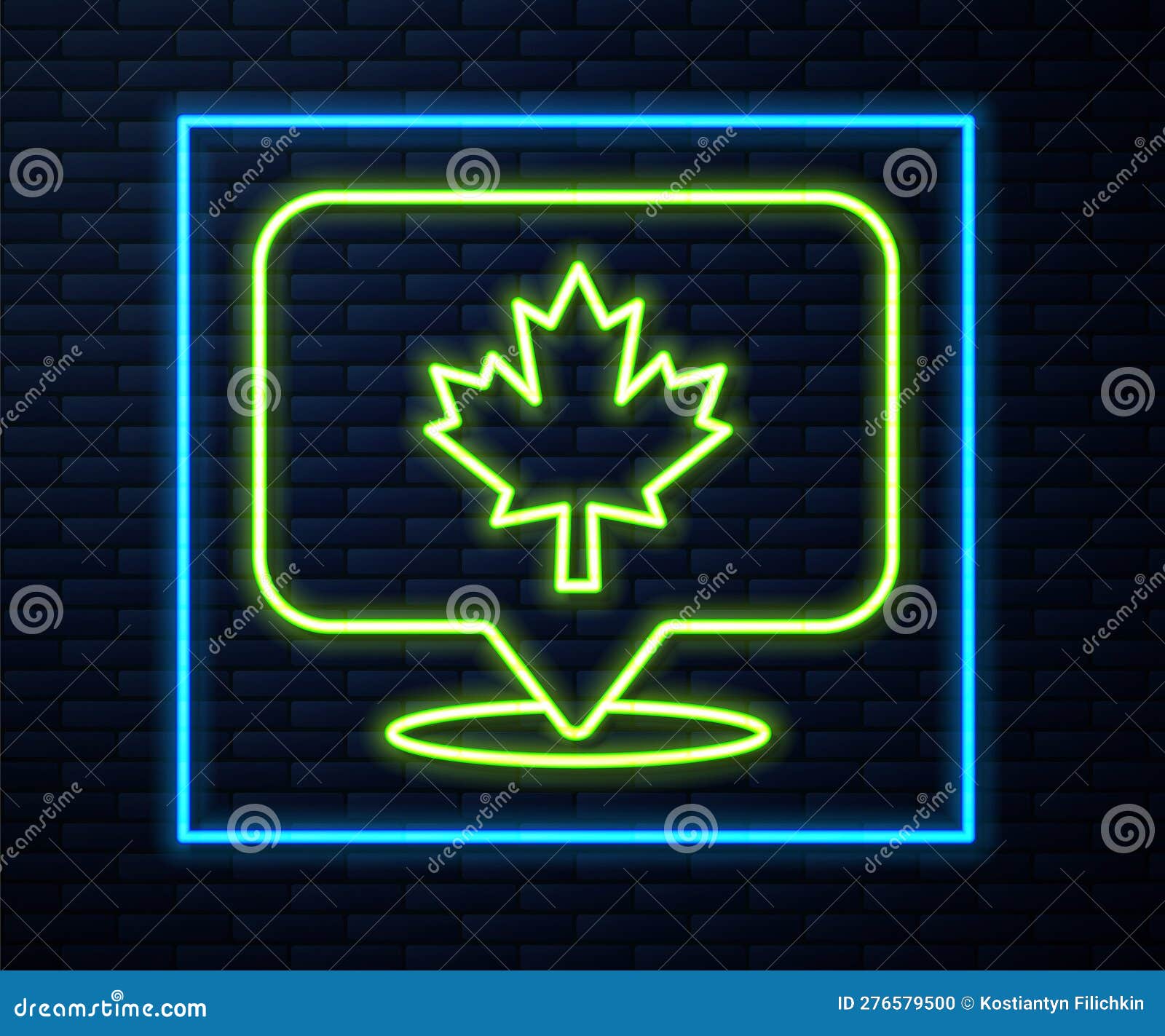 Glowing Neon Line Canadian Maple Leaf Icon Isolated on Brick Wall ...