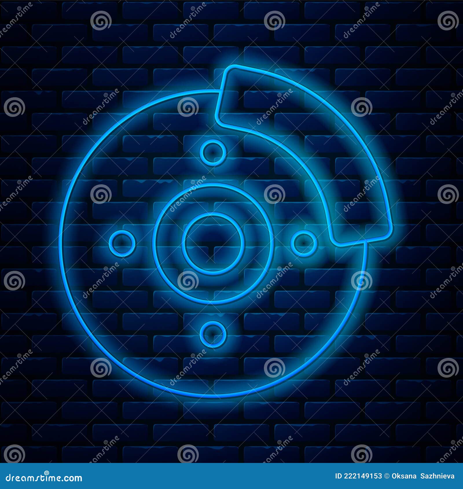 Glowing Neon Line Car Brake Disk with Caliper Icon Isolated on Brick ...