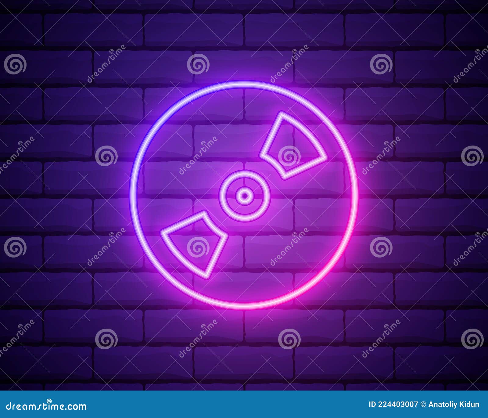 Glowing Neon Line CD or DVD Disk Icon Isolated on Brick Wall Background ...