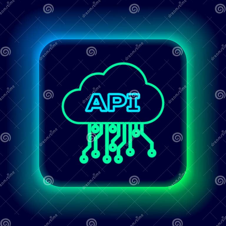 Glowing Neon Line Cloud Api Interface Icon Isolated on Black Background. Application Programming ...