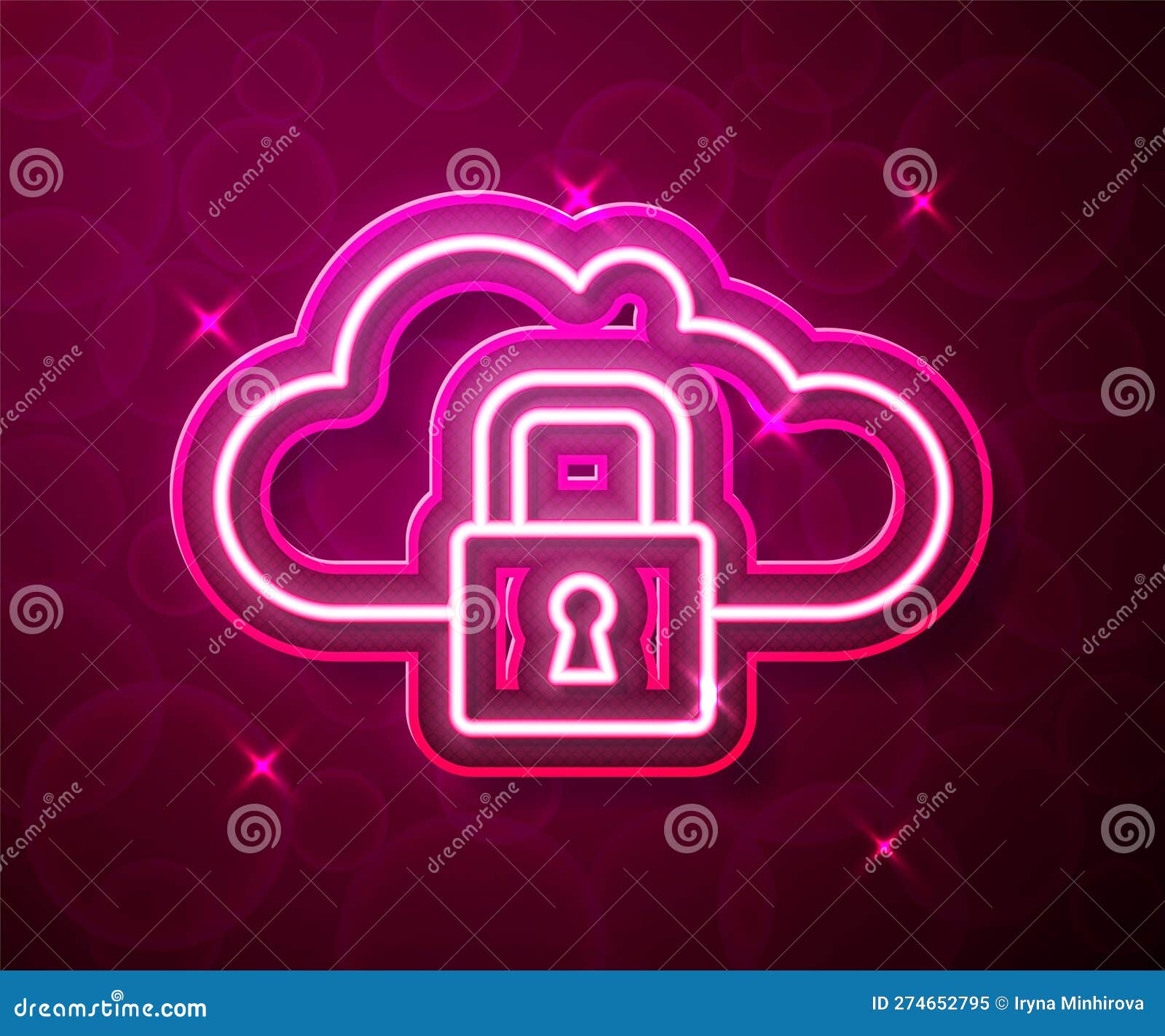 Glowing Neon Line Cloud Computing Lock Icon Isolated on Red Background. Security, Safety ...