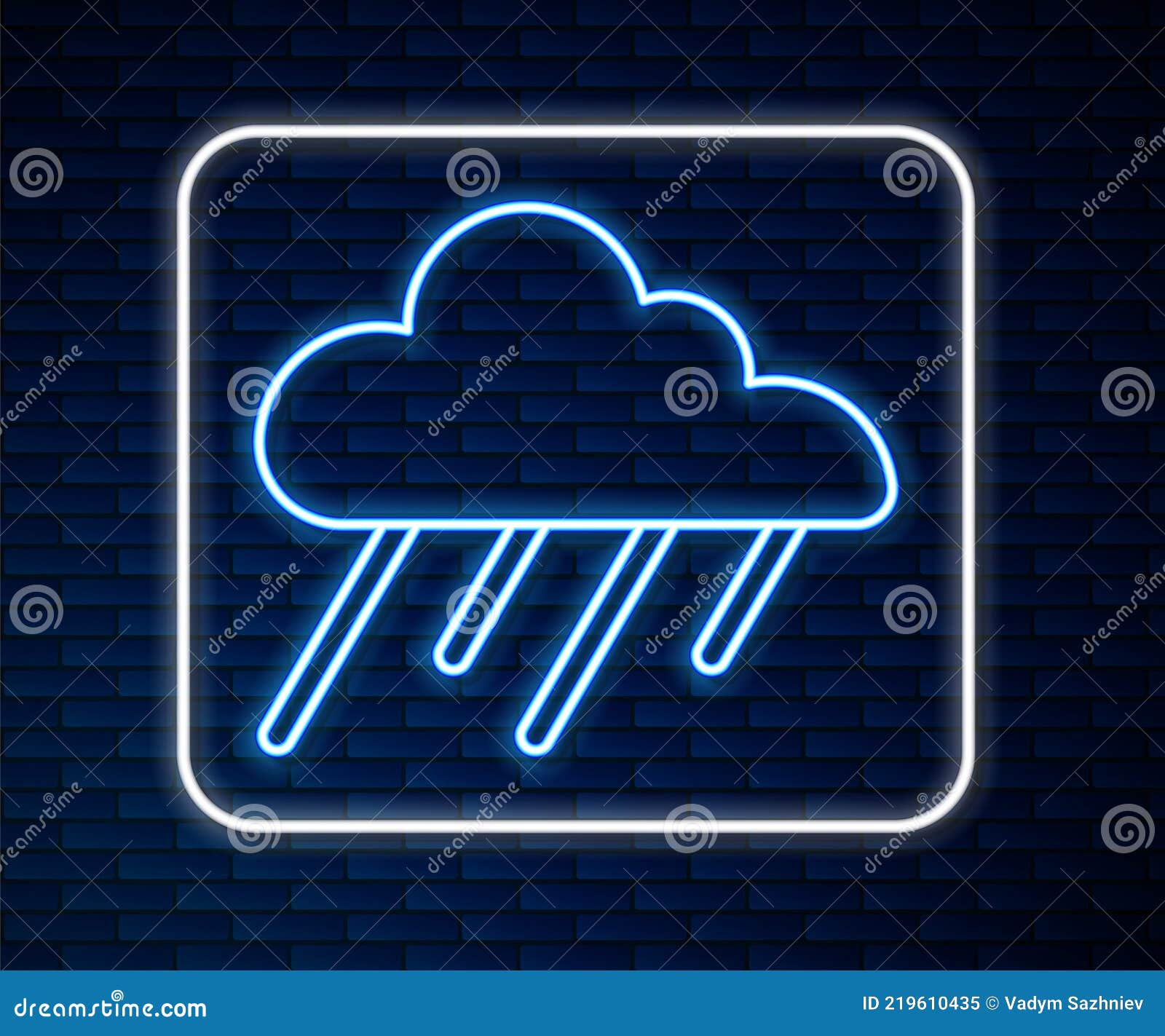 Glowing Neon Line Cloud with Rain Icon Isolated on Brick Wall ...