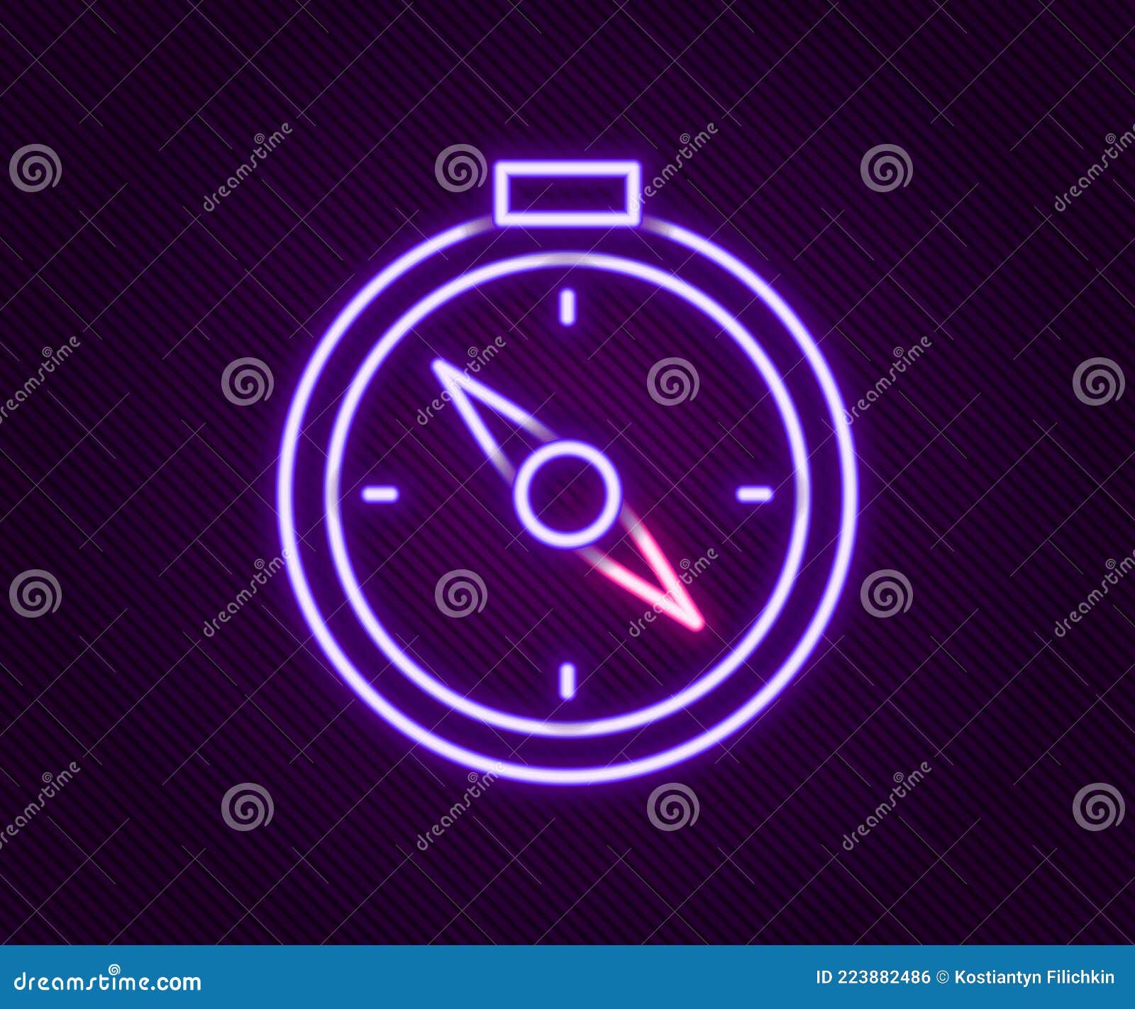 Glowing Neon Line Compass Icon Isolated On Black Background Windrose