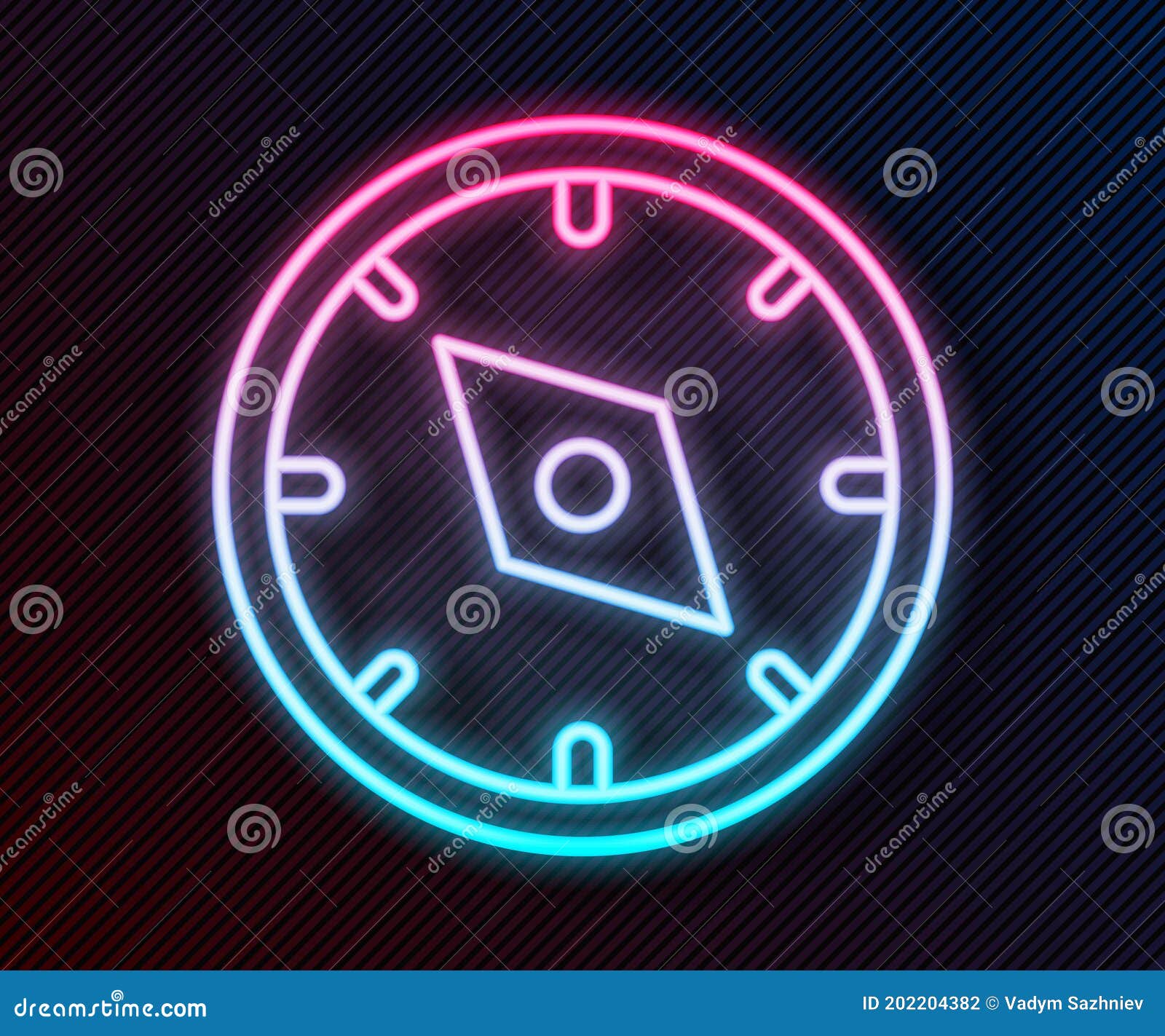 Glowing Neon Line Compass Icon Isolated On Black Background Windrose