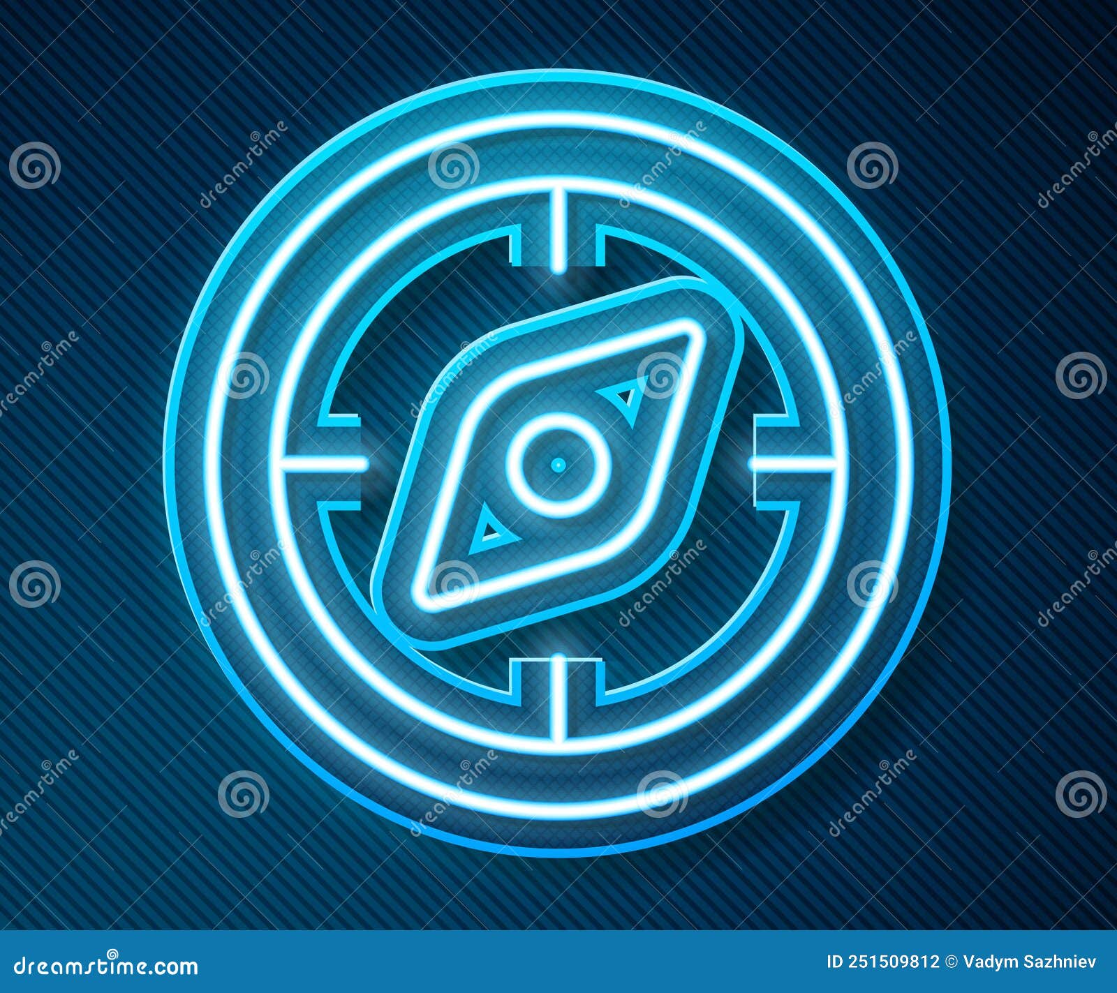 Glowing Neon Line Compass Icon Isolated On Blue Background Windrose