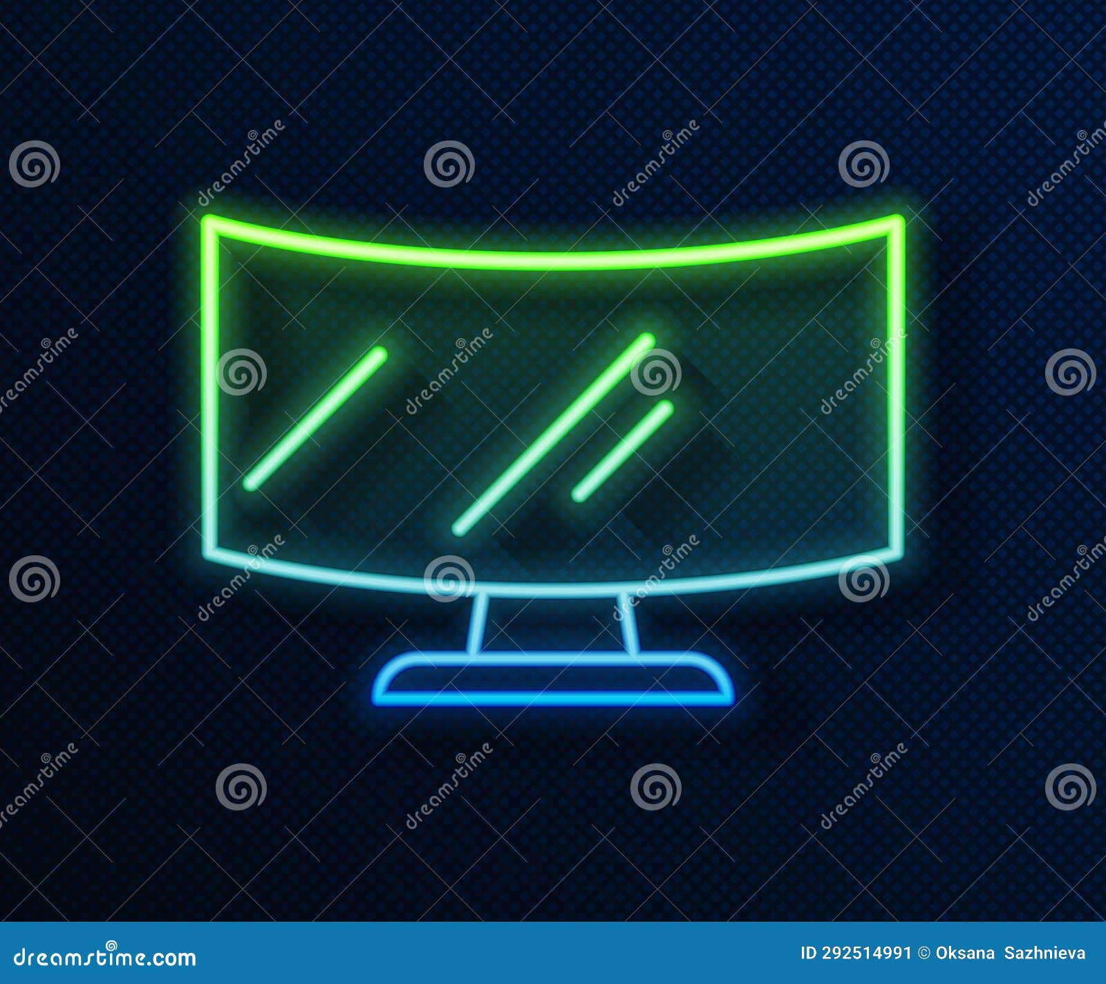 Glowing Neon Line Computer Monitor Screen Icon Isolated on Blue ...