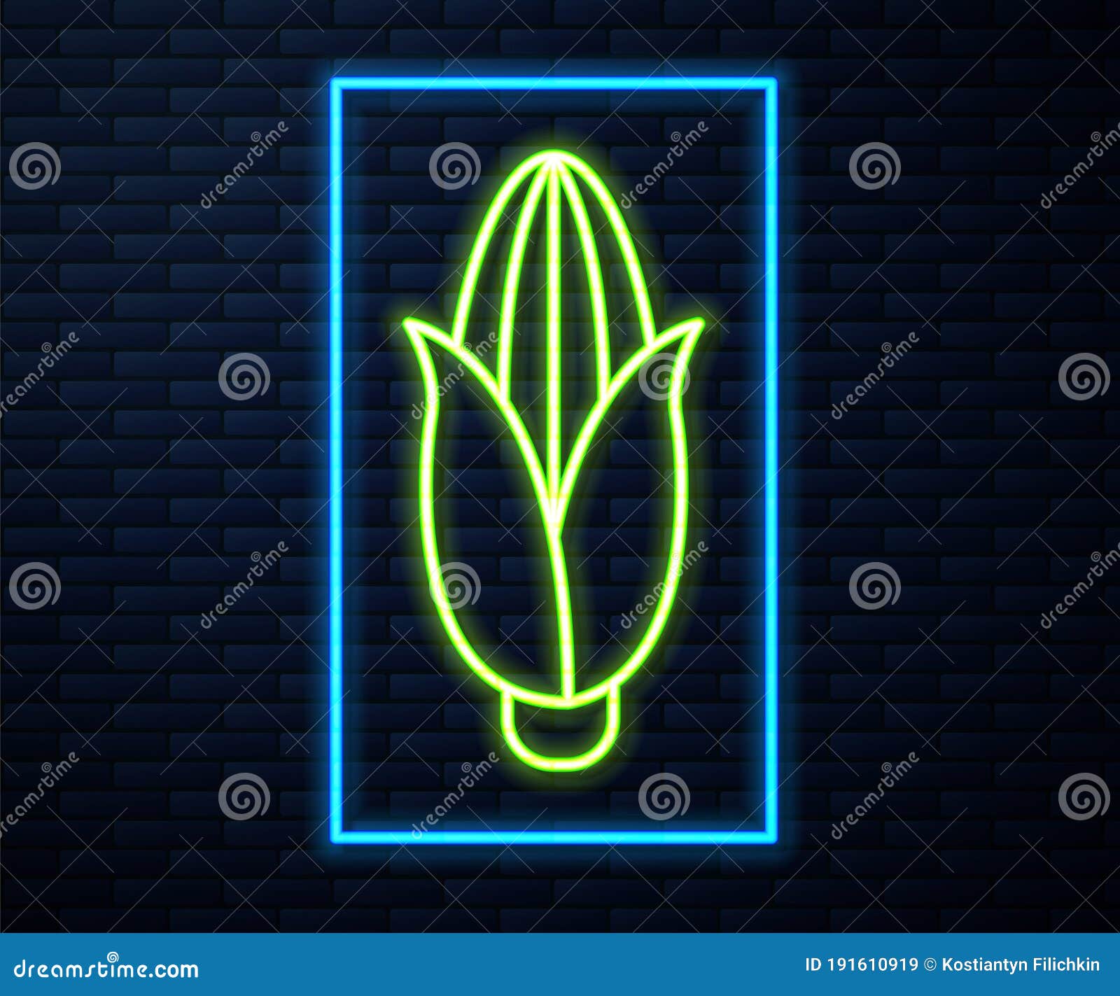 Glowing Neon Line Corn Icon Isolated on Brick Wall Background. Vector ...