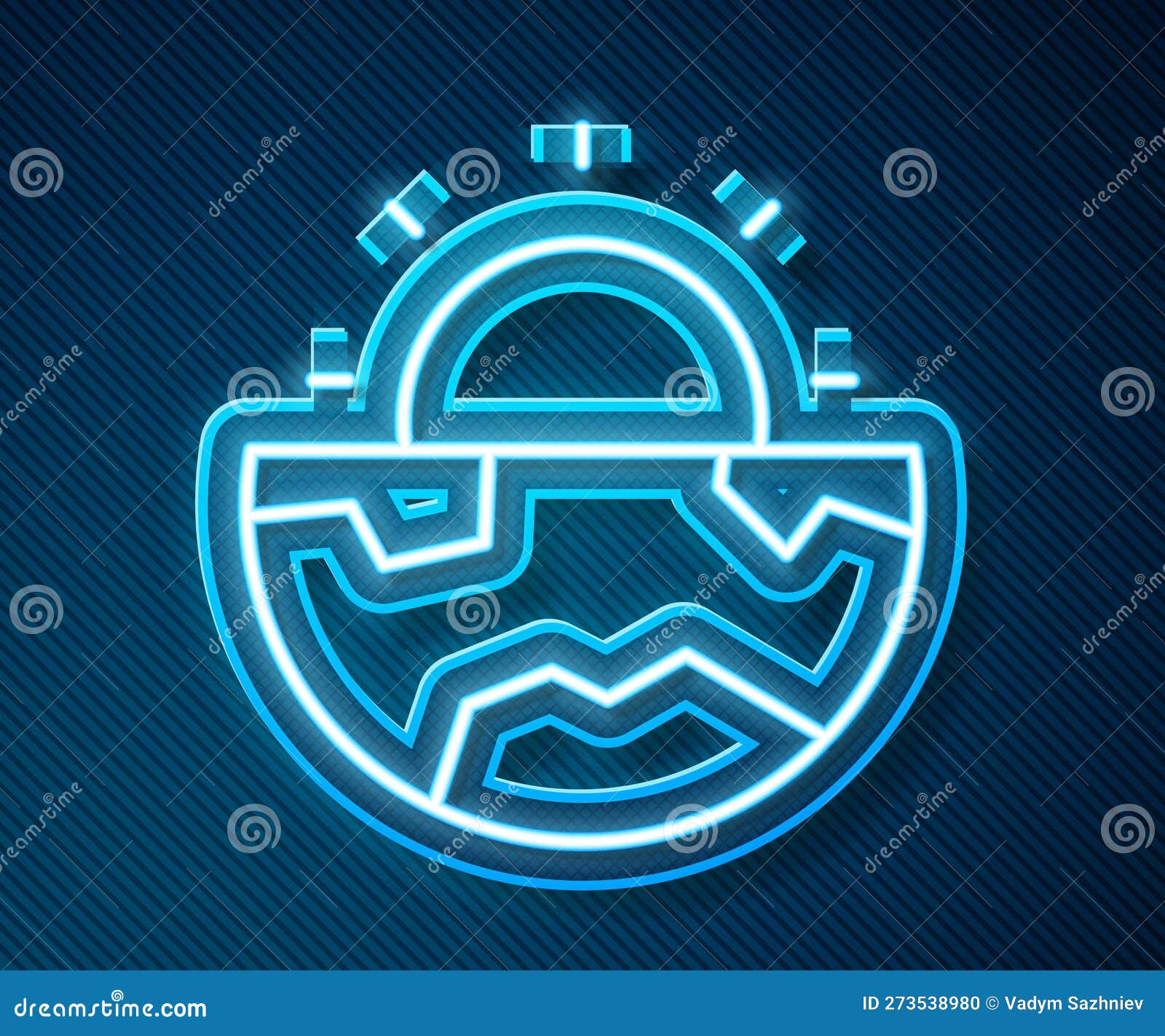 Glowing Neon Line Earth Core Structure Crust Icon Isolated on Blue ...