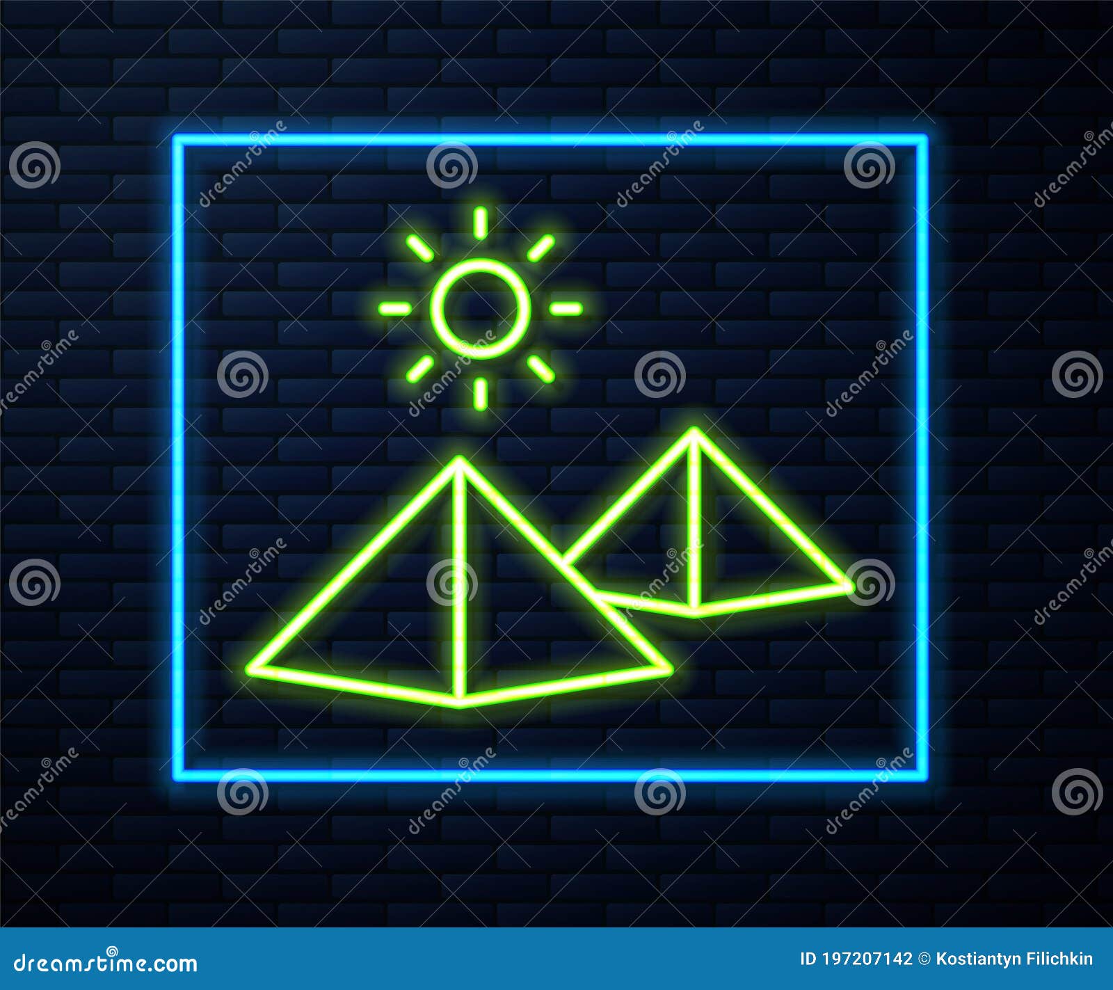 Glowing Neon Line Egypt Pyramids Icon Isolated on Brick Wall Background ...