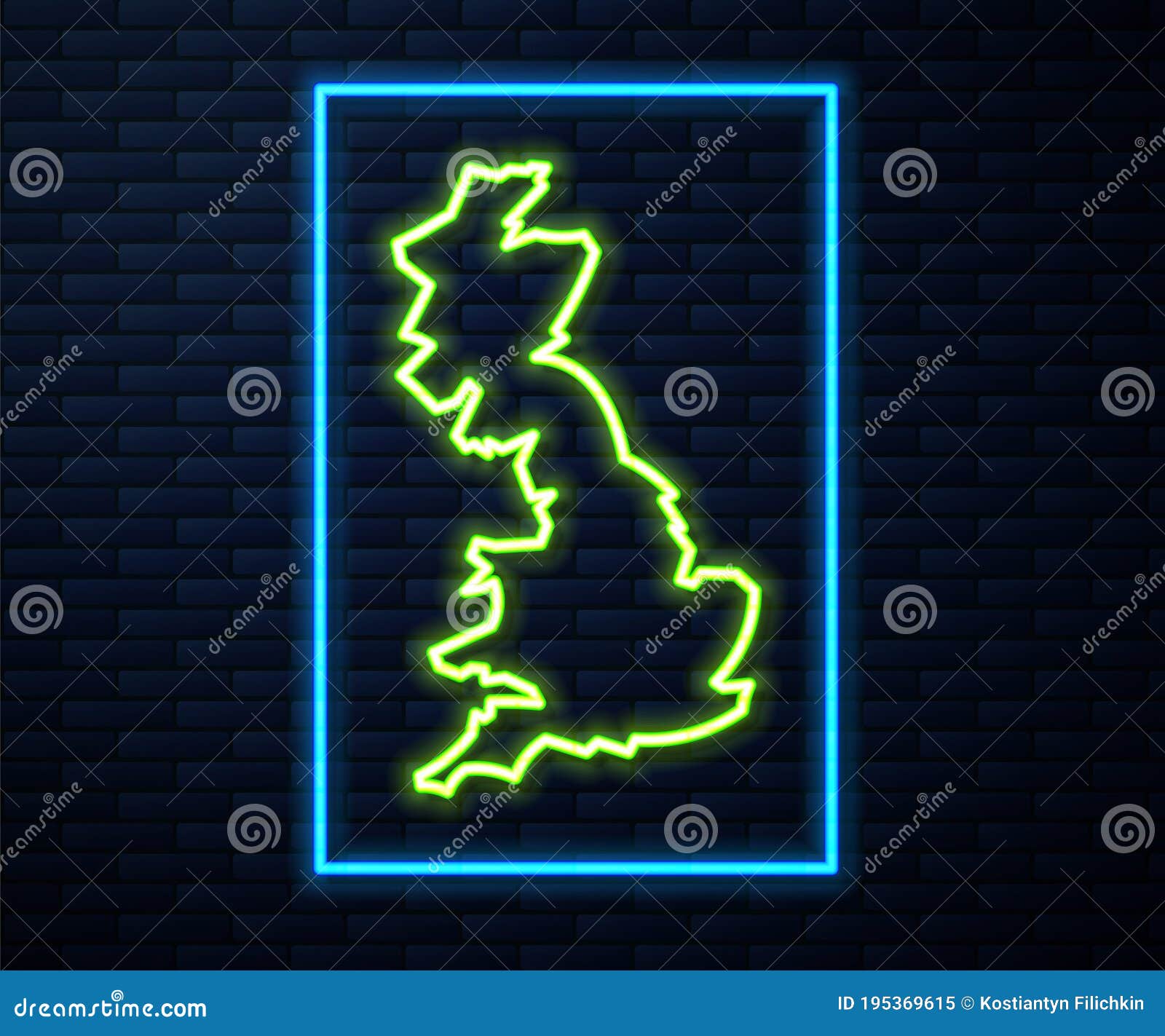 Glowing Neon Line England Map Icon Isolated on Brick Wall Background ...