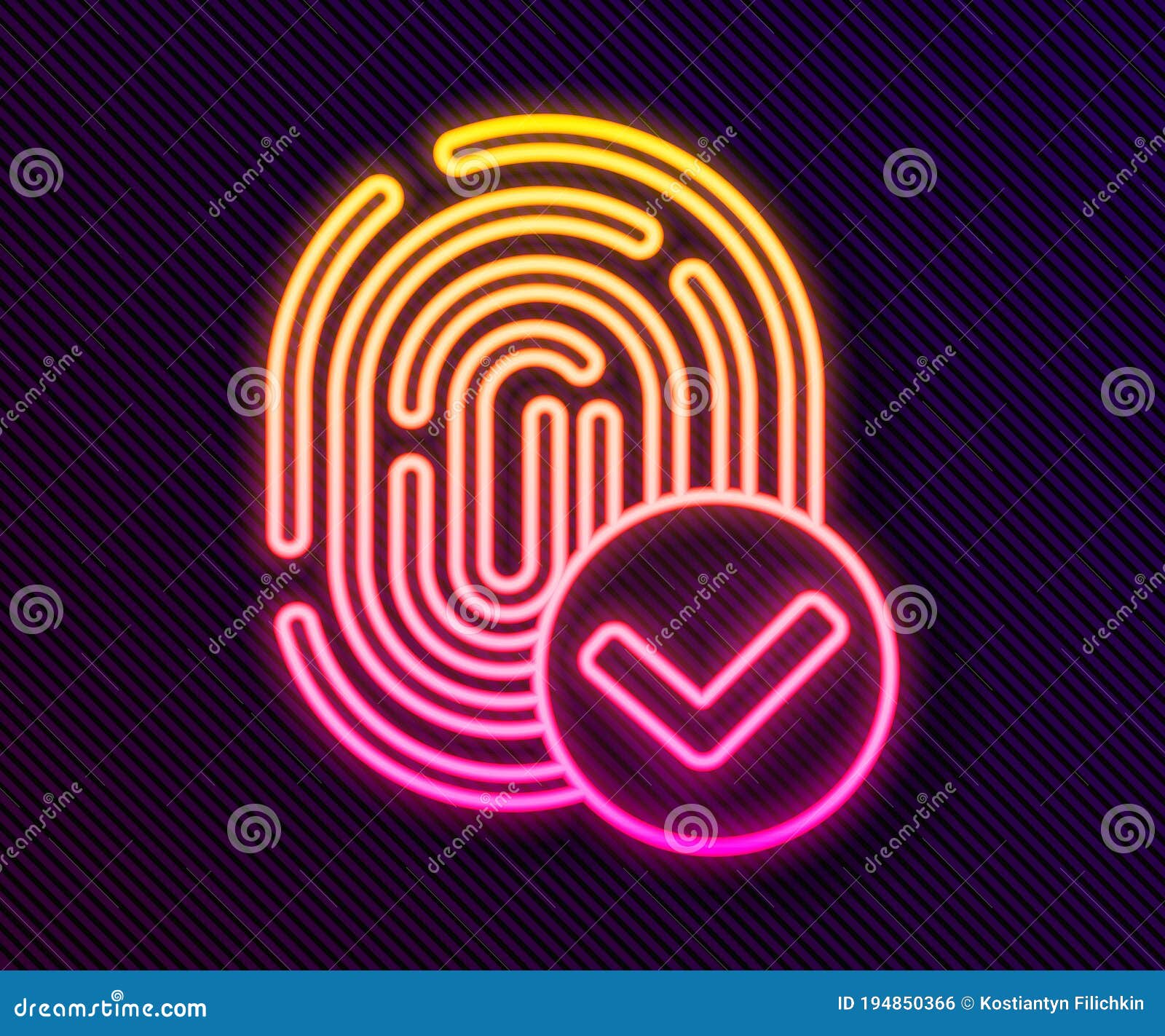 Glowing Neon Line Fingerprint Icon Isolated on Black Background. ID App ...