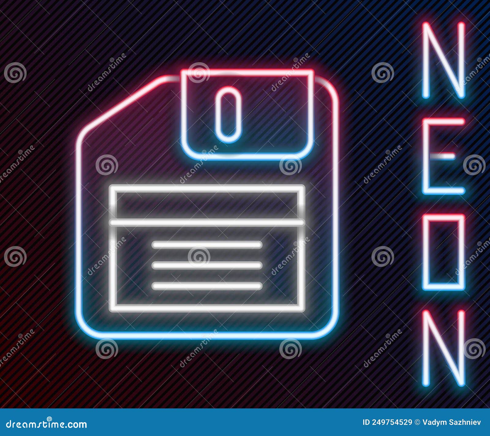 Glowing Neon Line Floppy Disk for Computer Data Storage Icon Isolated ...