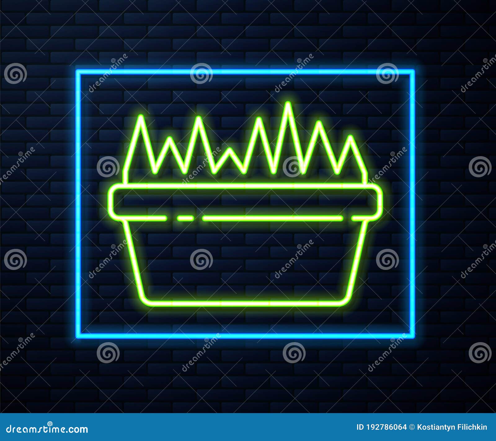 Glowing Neon Line Fresh Grass in a Rectangular Icon Isolated on Brick ...