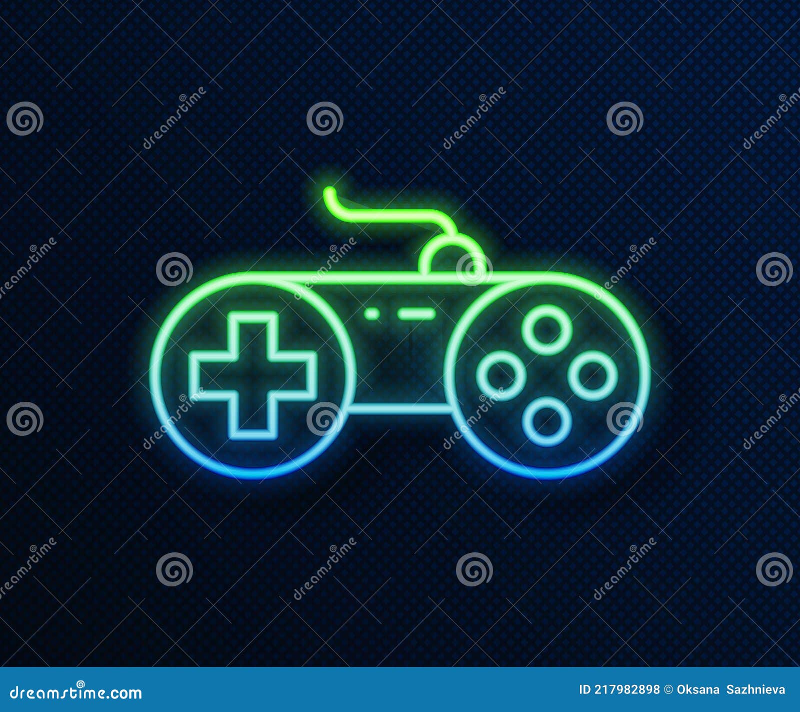 Glowing Neon Line Gamepad Icon Isolated on Blue Background. Game ...