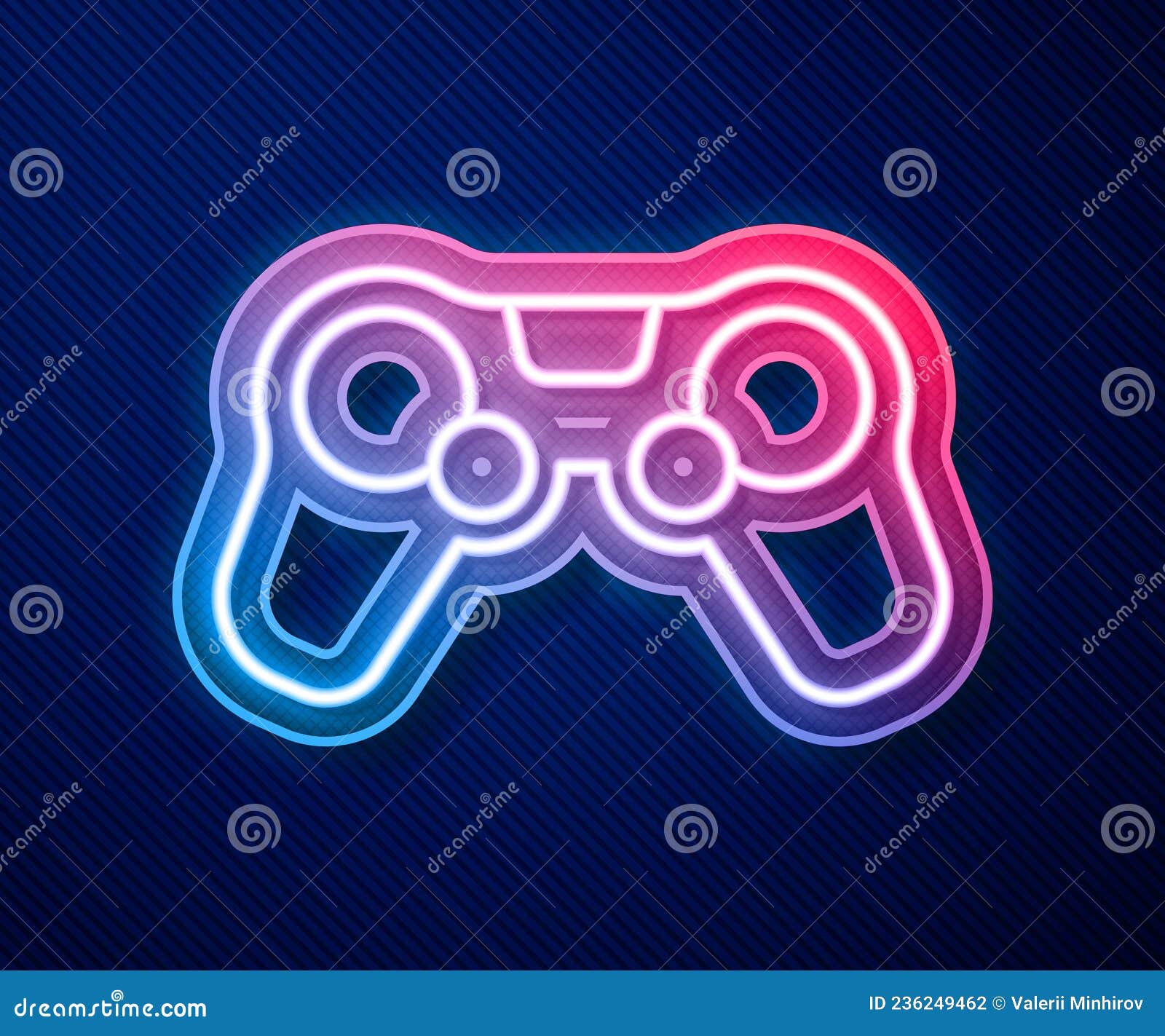 Glowing Neon Line Gamepad Icon Isolated on Blue Background. Game ...