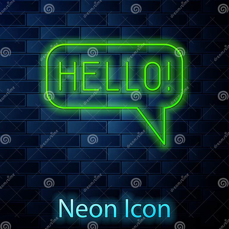 Glowing Neon Line Hello in Different Languages Icon Isolated on Brick ...