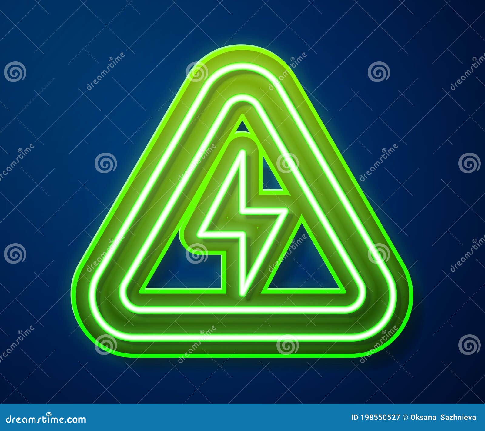 Glowing Neon Line High Voltage Icon Isolated on Blue Background. Danger ...