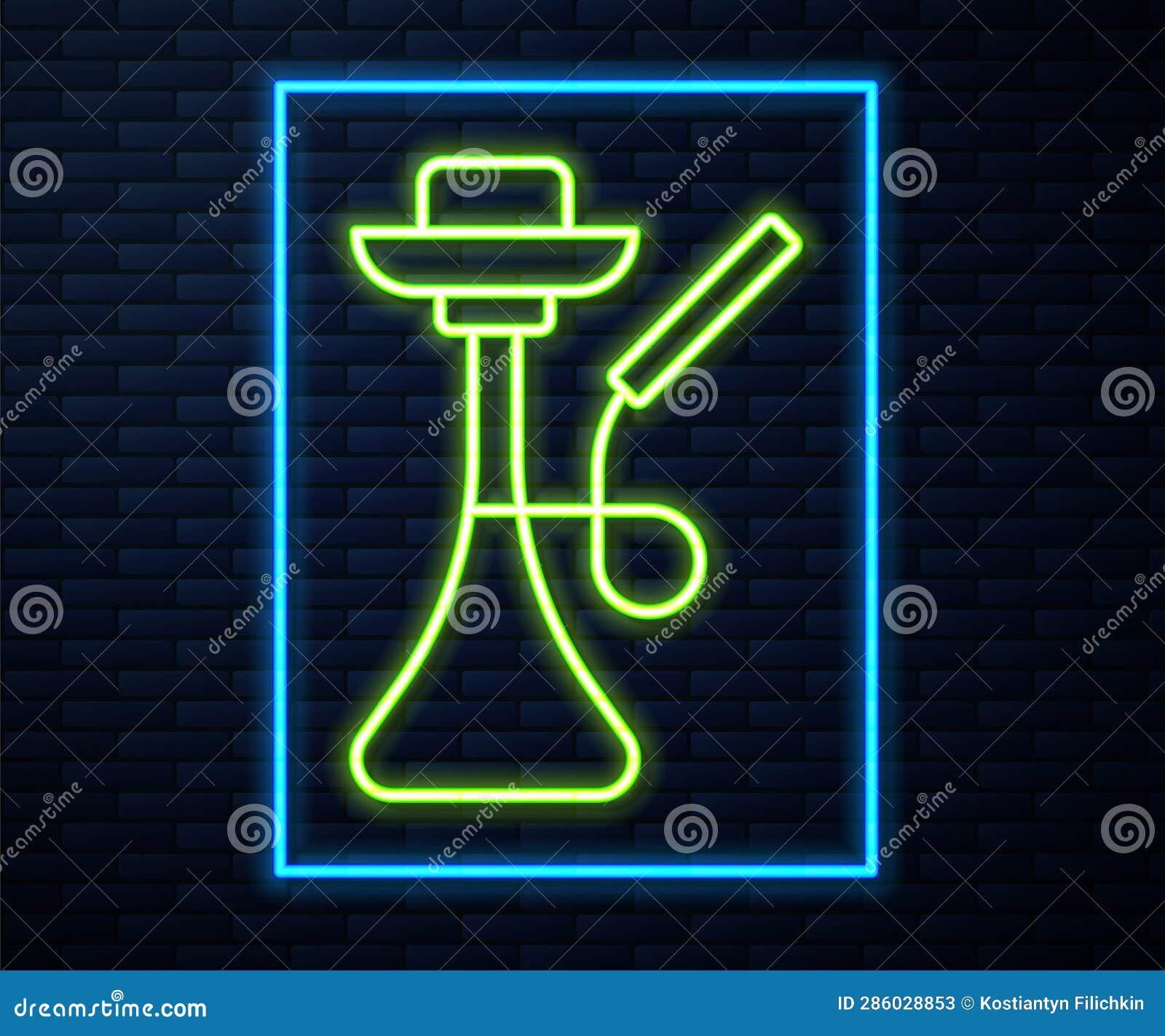 Glowing Neon Line Hookah Icon Isolated on Brick Wall Background. Vector ...