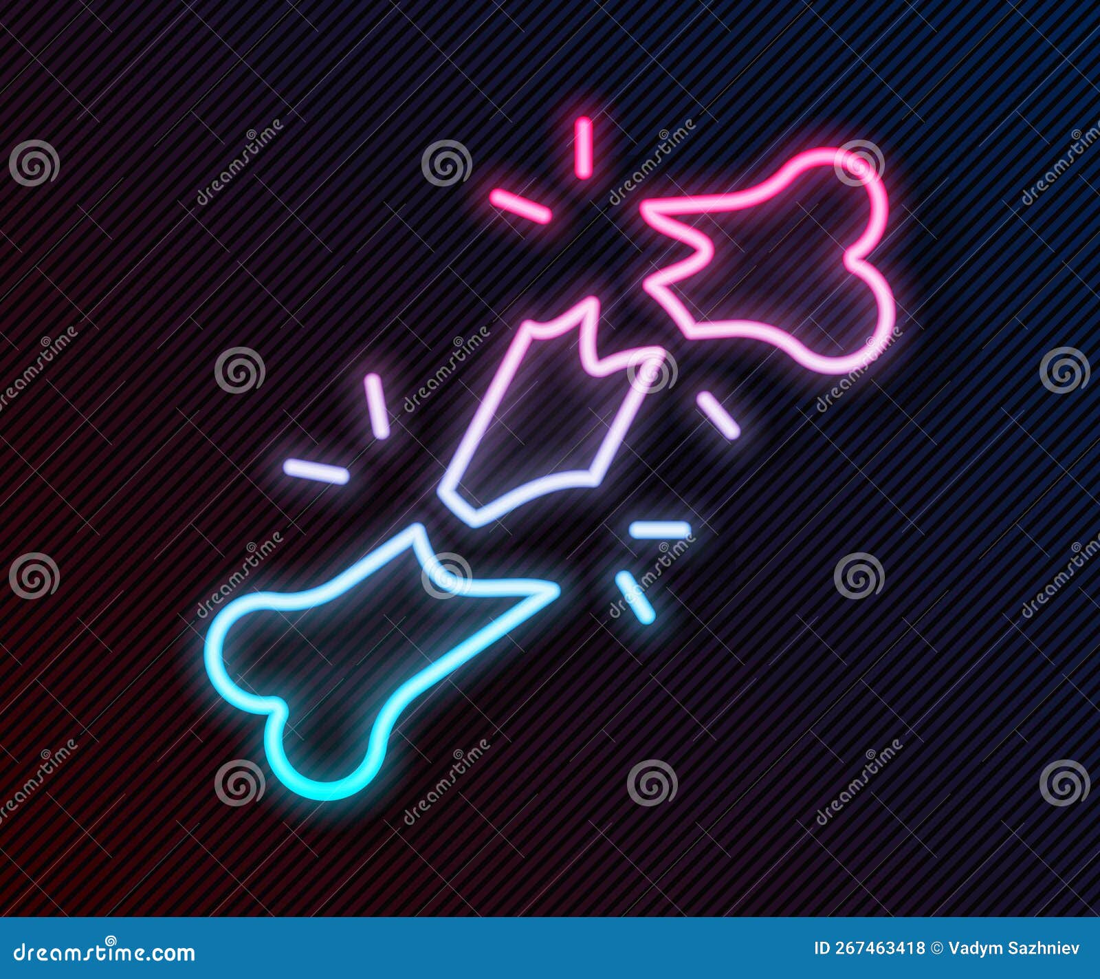 Glowing Neon Line Human Broken Bone Icon Isolated on Black Background ...