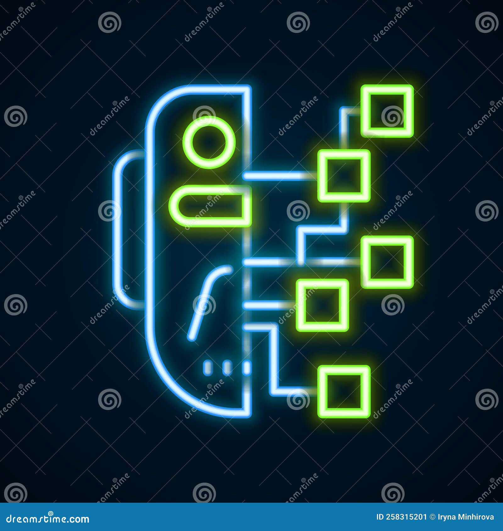 Glowing Neon Line Humanoid Robot Icon Isolated on Black Background ...