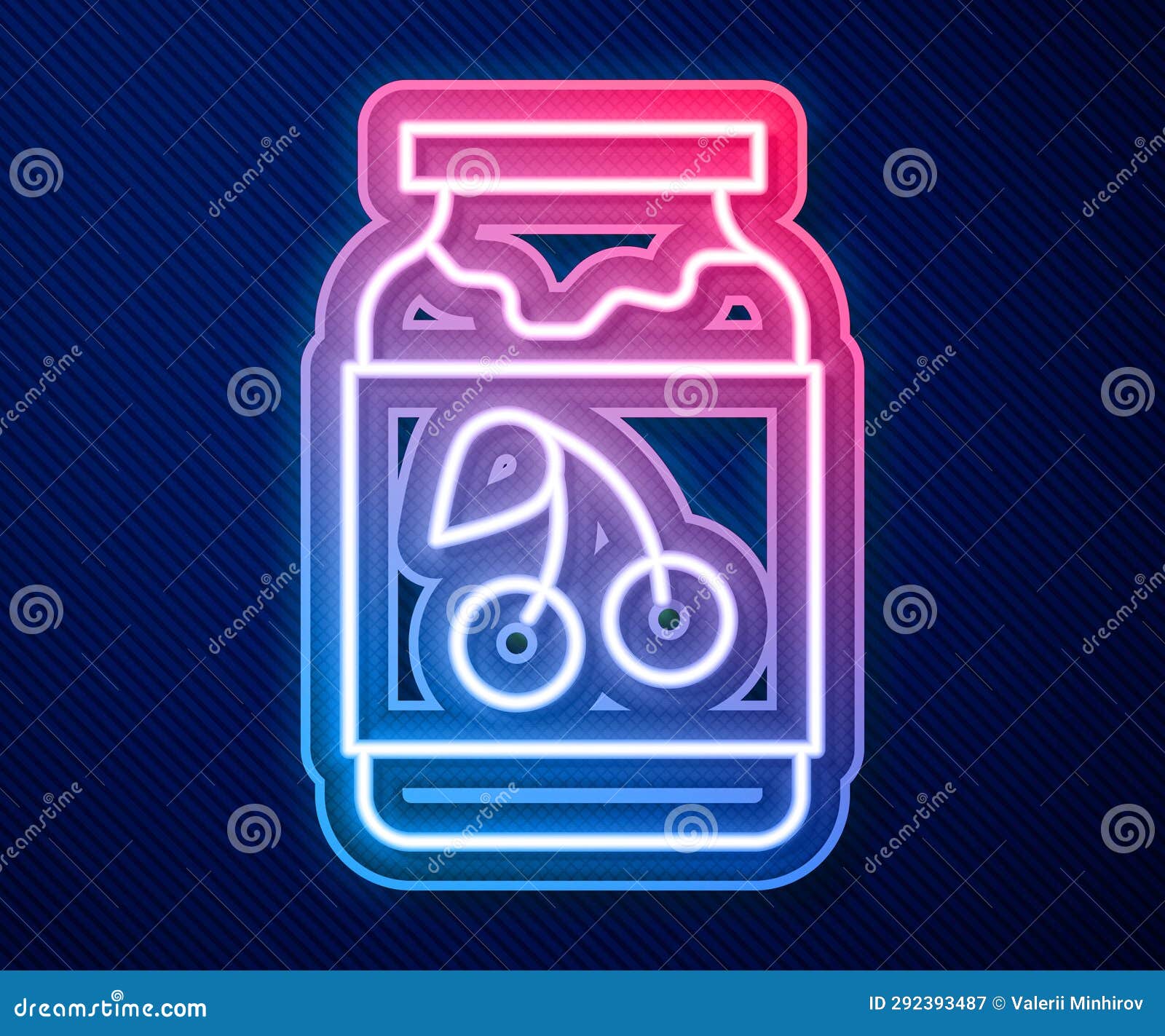 Glowing Neon Line Jam Jar Icon Isolated on Blue Background. Vector ...