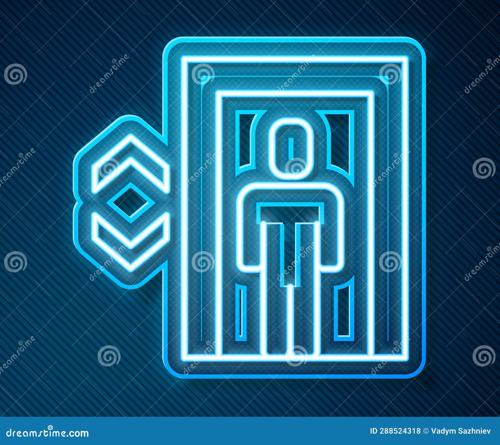 Glowing Neon Line Lift Icon Isolated on Blue Background. Elevator ...