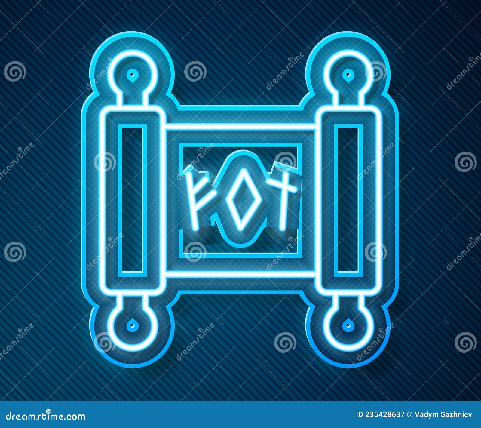 Glowing Neon Line Magic Scroll Icon Isolated on Blue Background. Decree ...