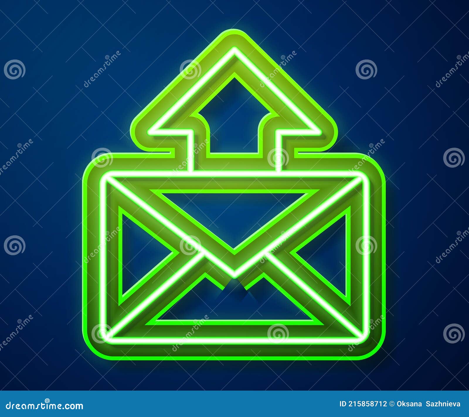 Glowing Neon Line Mail and E-mail Icon Isolated on Blue Background ...