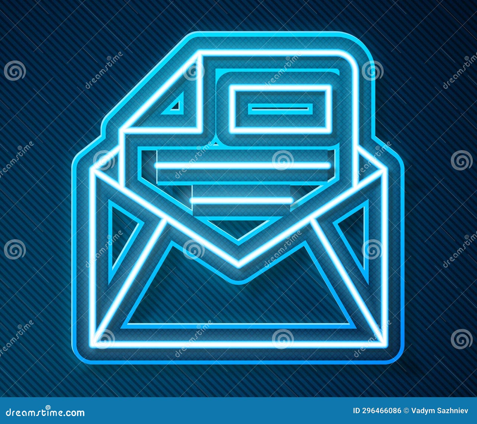 Glowing Neon Line Mail and E-mail Icon Isolated on Blue Background ...