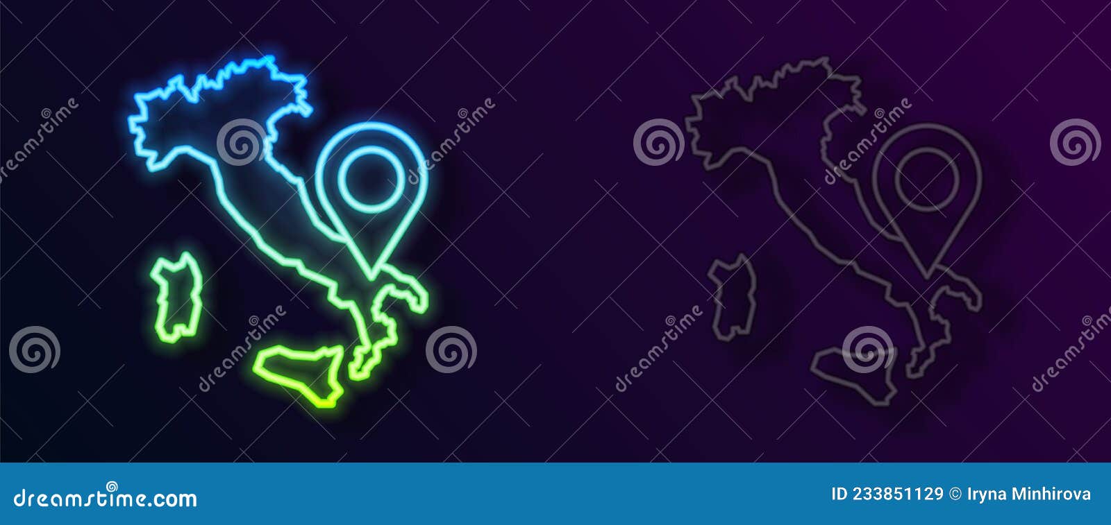 Glowing Neon Line Map of Italy Icon Isolated on Black Background ...
