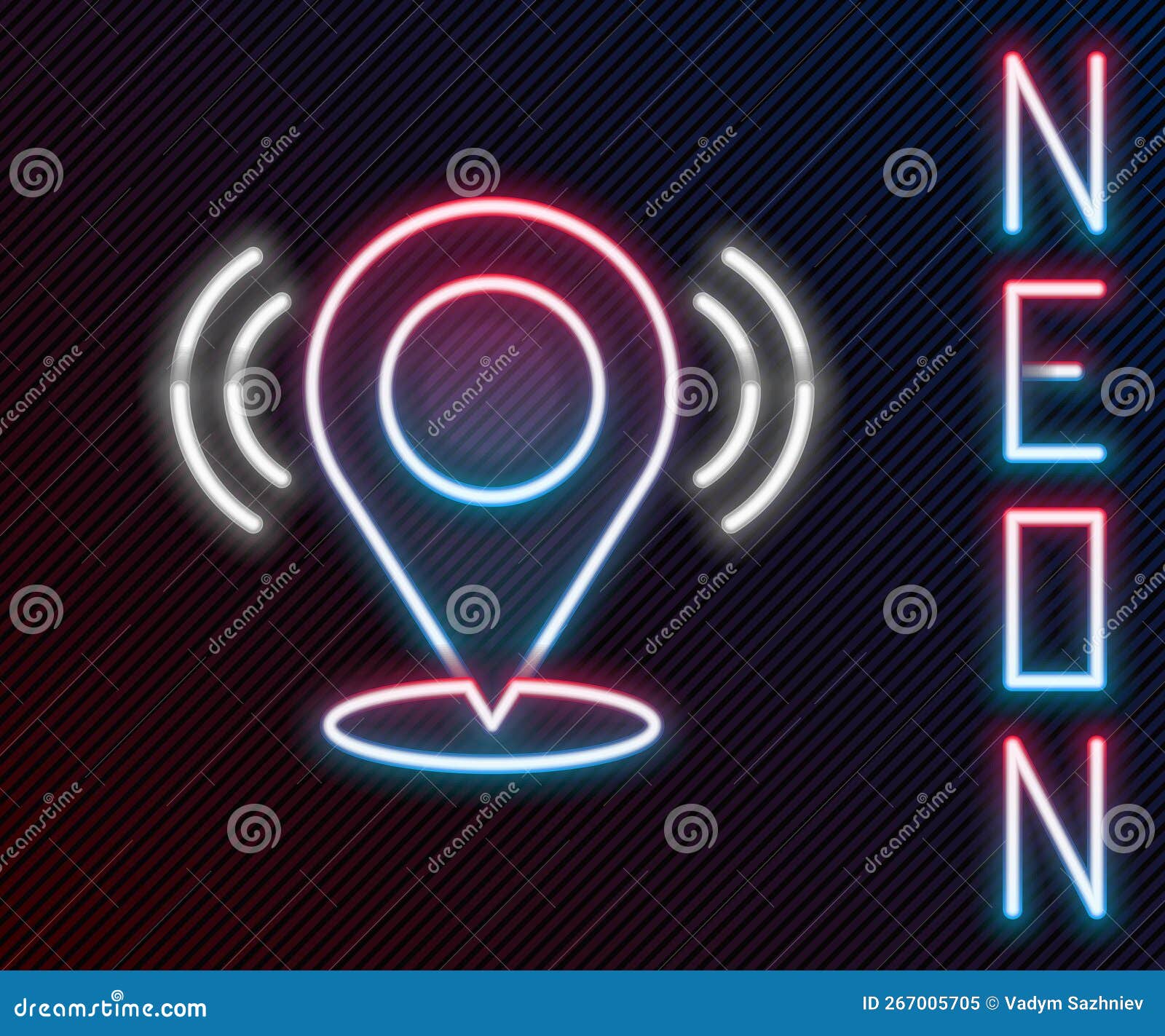 Glowing Neon Line Map Pin Icon Isolated on Black Background. Navigation ...