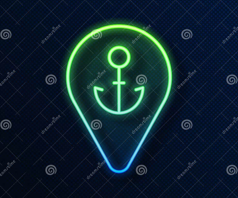 Glowing Neon Line Map Pointer with Anchor Icon Isolated on Blue ...