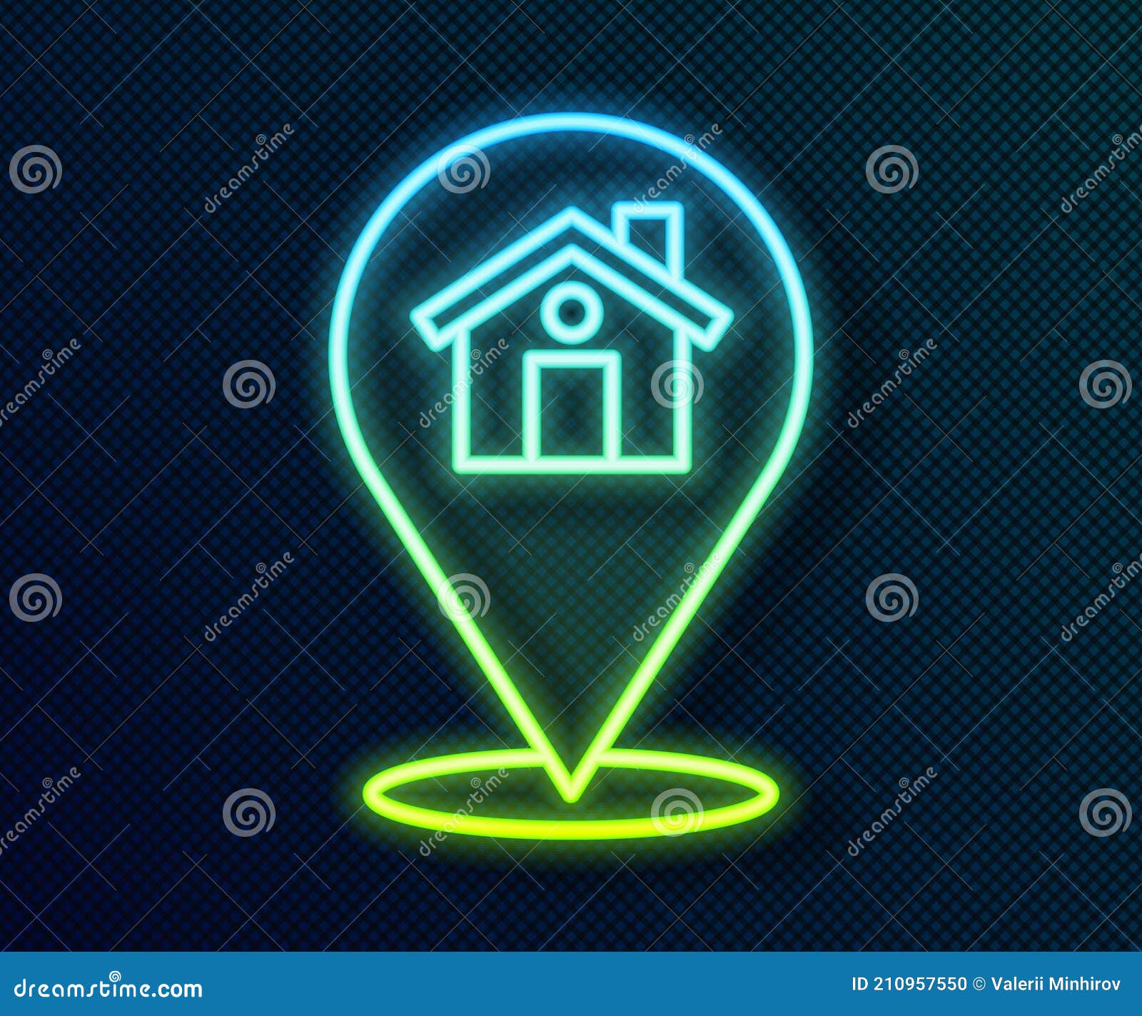 Glowing Neon Line Map Pointer with House Icon Isolated on Black ...