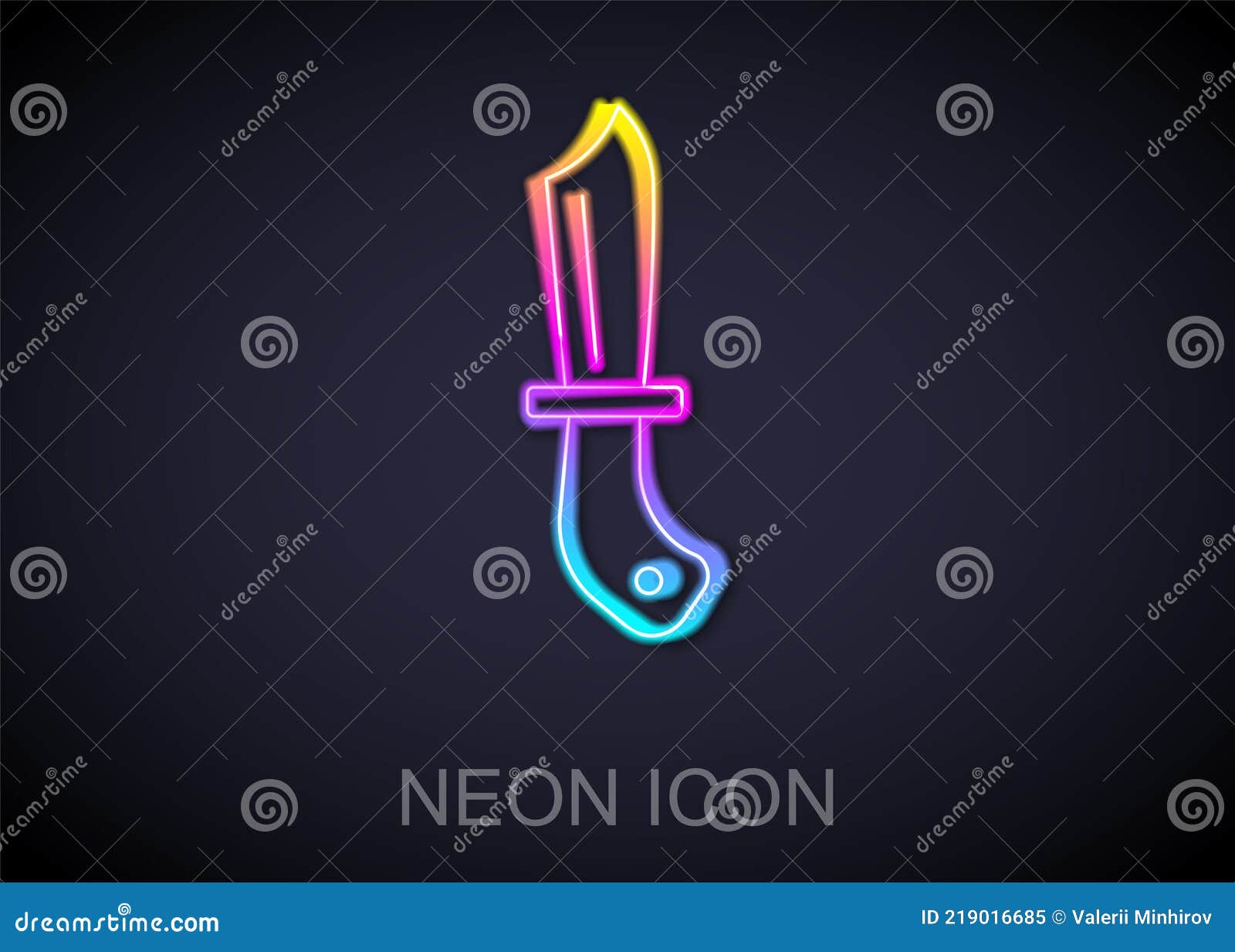 Glowing Neon Line Military Knife Icon Isolated on Black Background ...