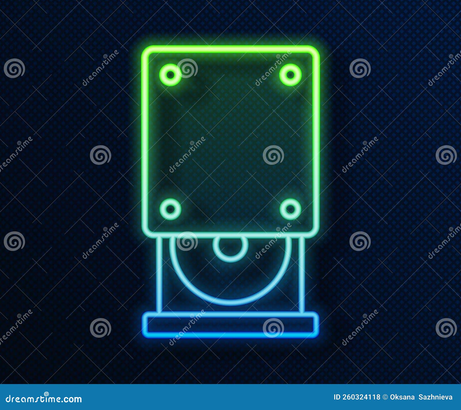 Glowing Neon Line Optical Disc Drive Icon Isolated on Blue Background ...