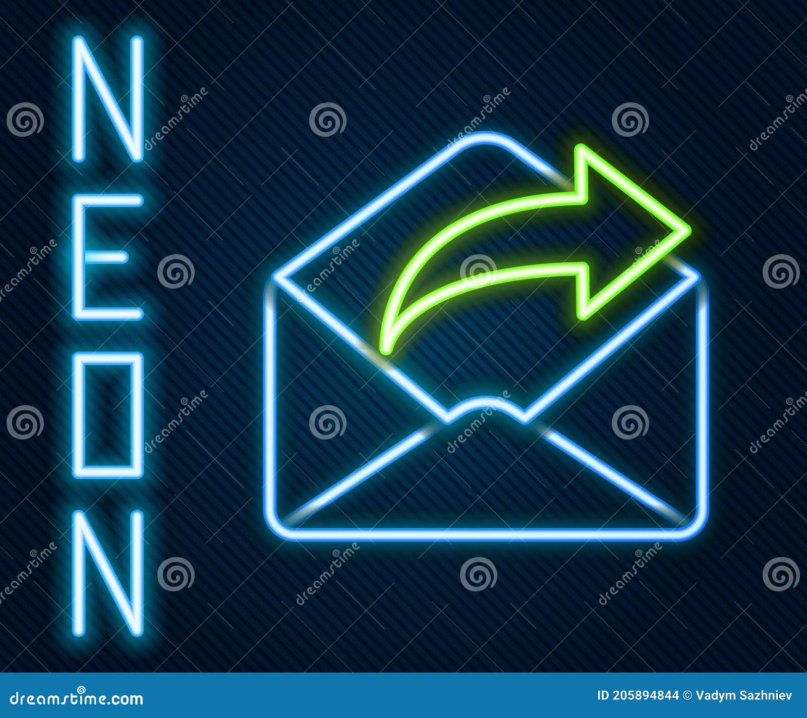Glowing Neon Line Outgoing Mail Icon Isolated on Black Background ...
