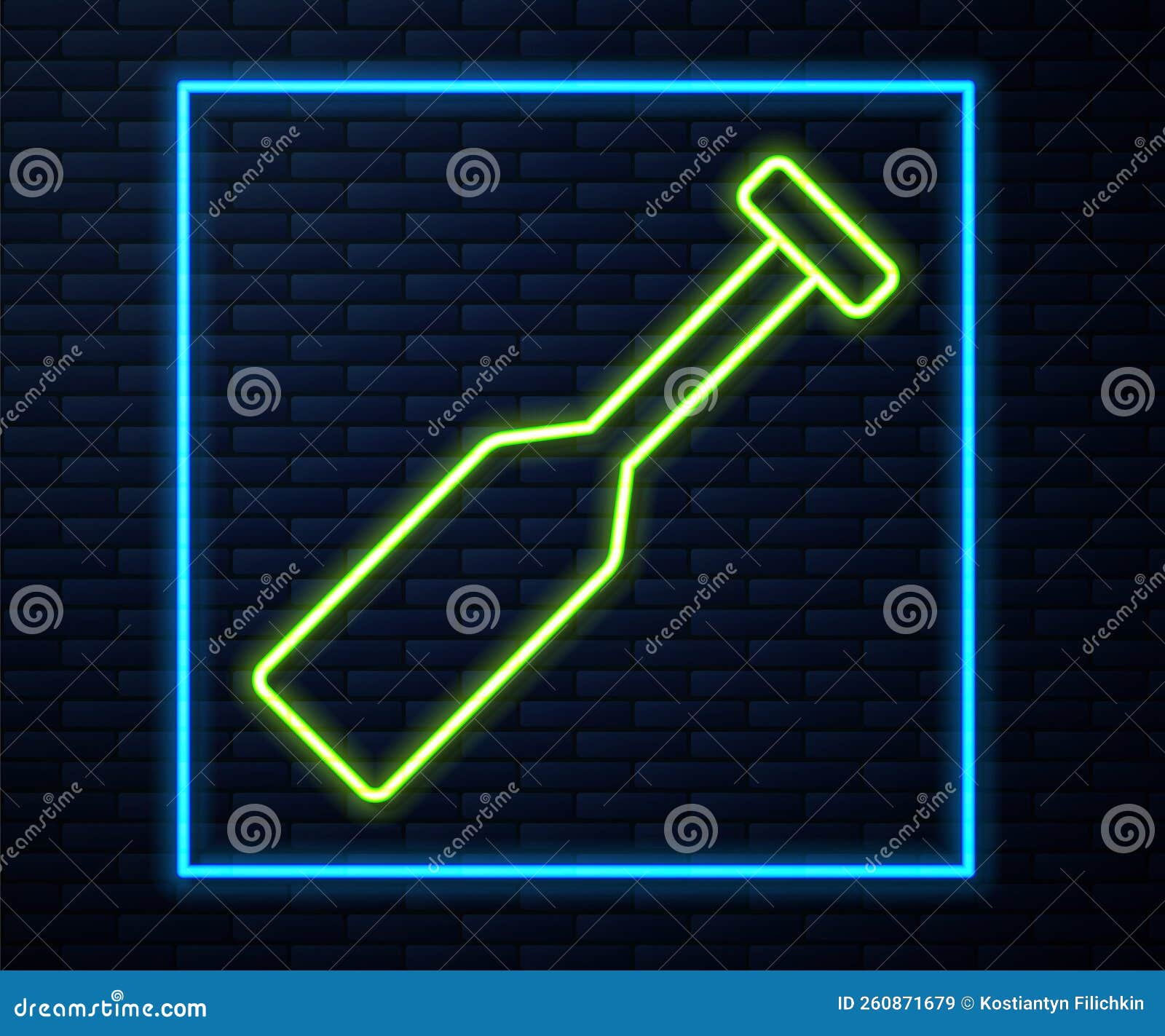 Glowing Neon Line Paddle Icon Isolated on Brick Wall Background. Paddle ...