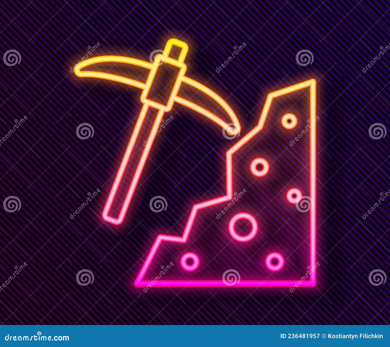 Glowing Neon Line Pickaxe Icon Isolated on Black Background. Vector ...