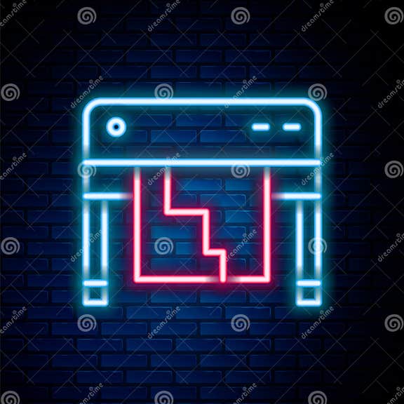 Glowing Neon Line Plotter Icon Isolated on Brick Wall Background. Large ...
