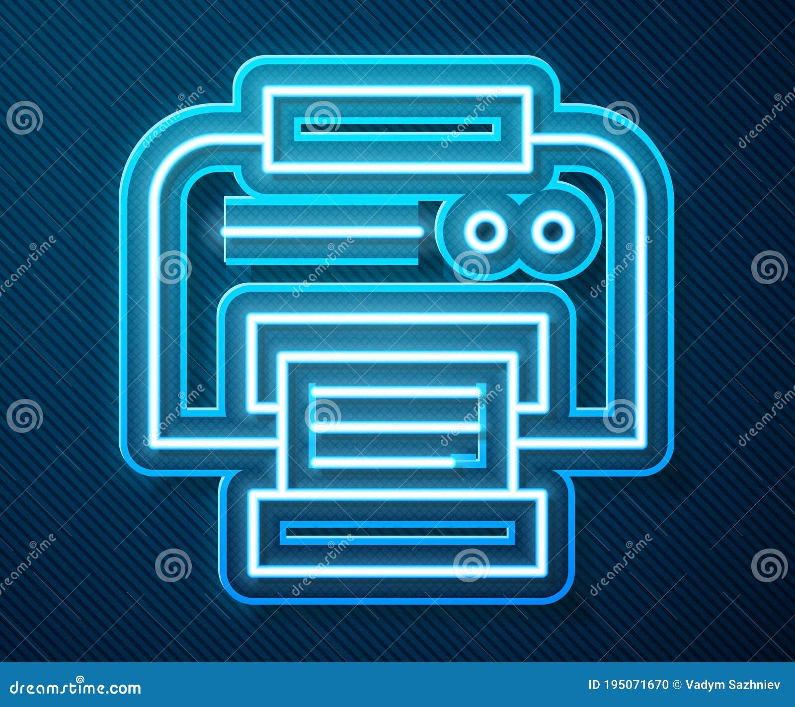 Glowing Neon Line Printer Icon Isolated on Blue Background. Vector ...