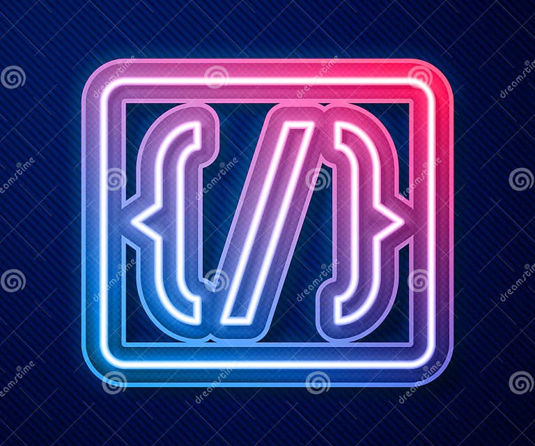 Glowing Neon Line Programming Language Syntax Icon Isolated On Blue Background Syntax